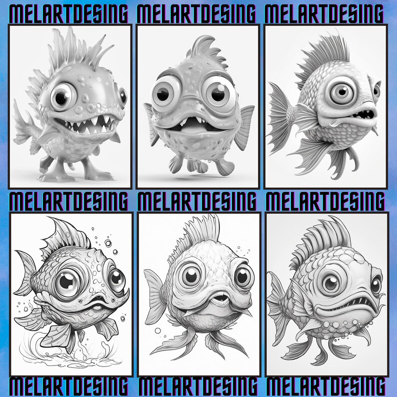 Monster Fish Color Page - Set of 30 Printable Relaxing Sea World ...