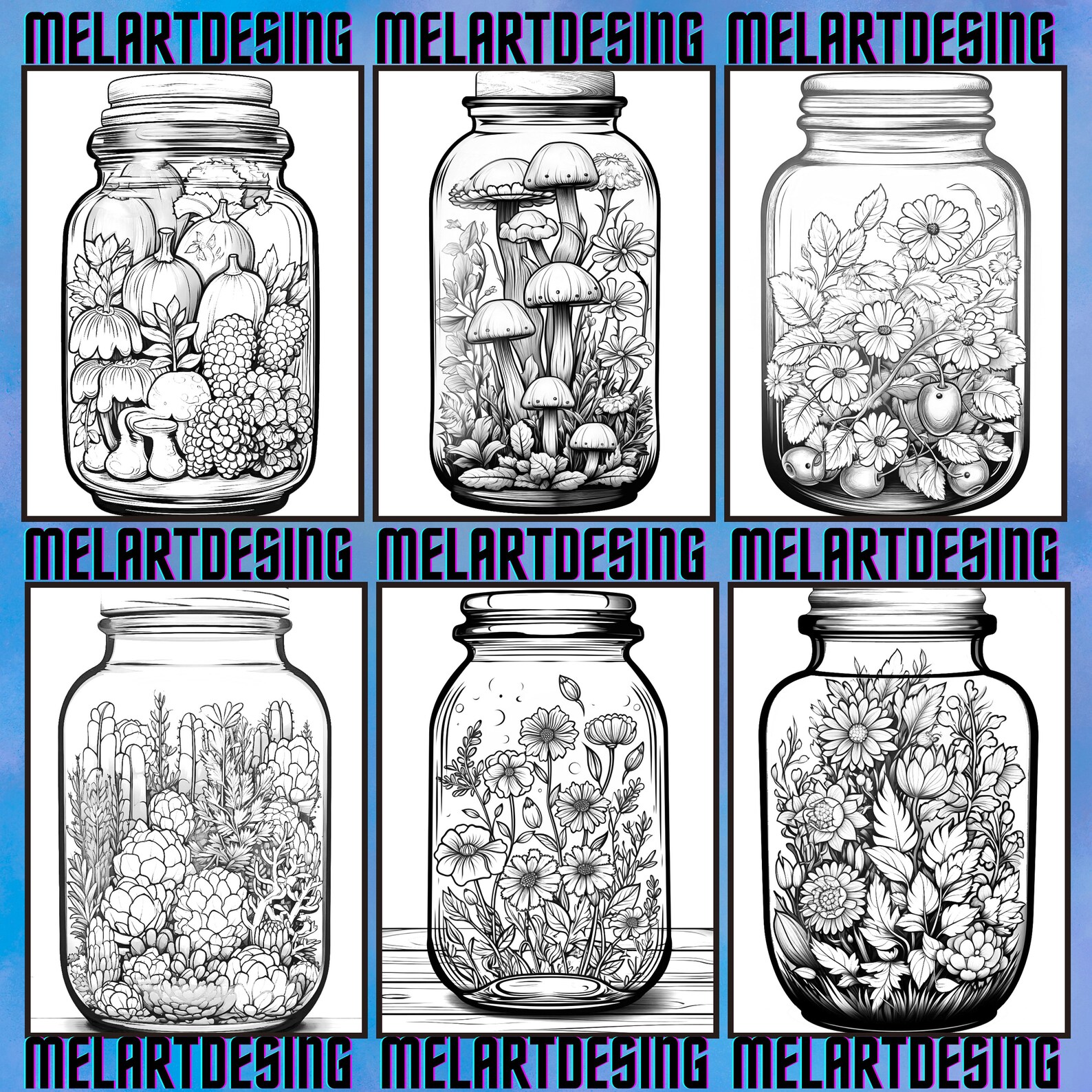 World in a Jar Coloring Pages Set of 40 Printable Pages, Coloring Book ...