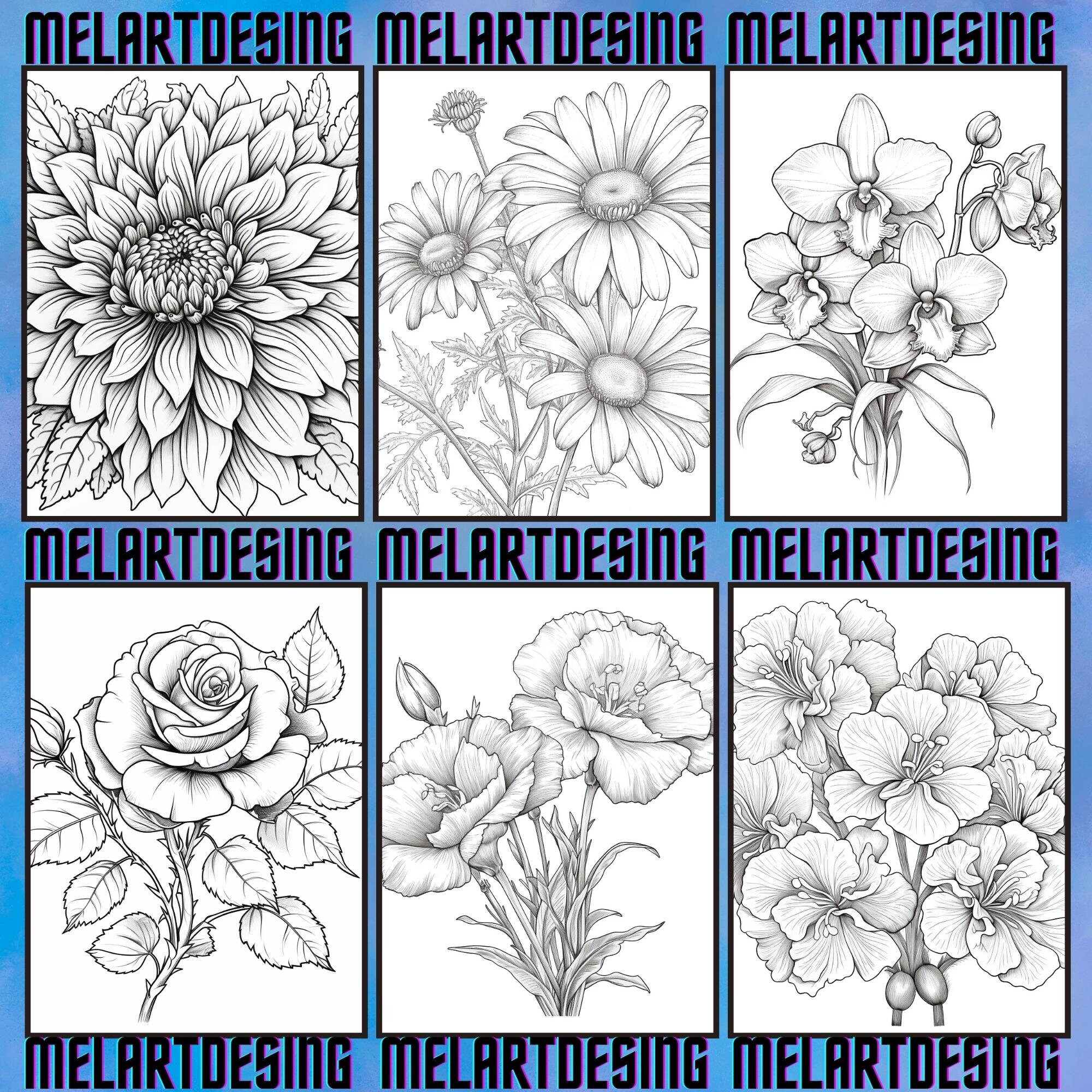 Flower Garden Coloring Pages Set of 32 Printable Pages, Coloring Book ...