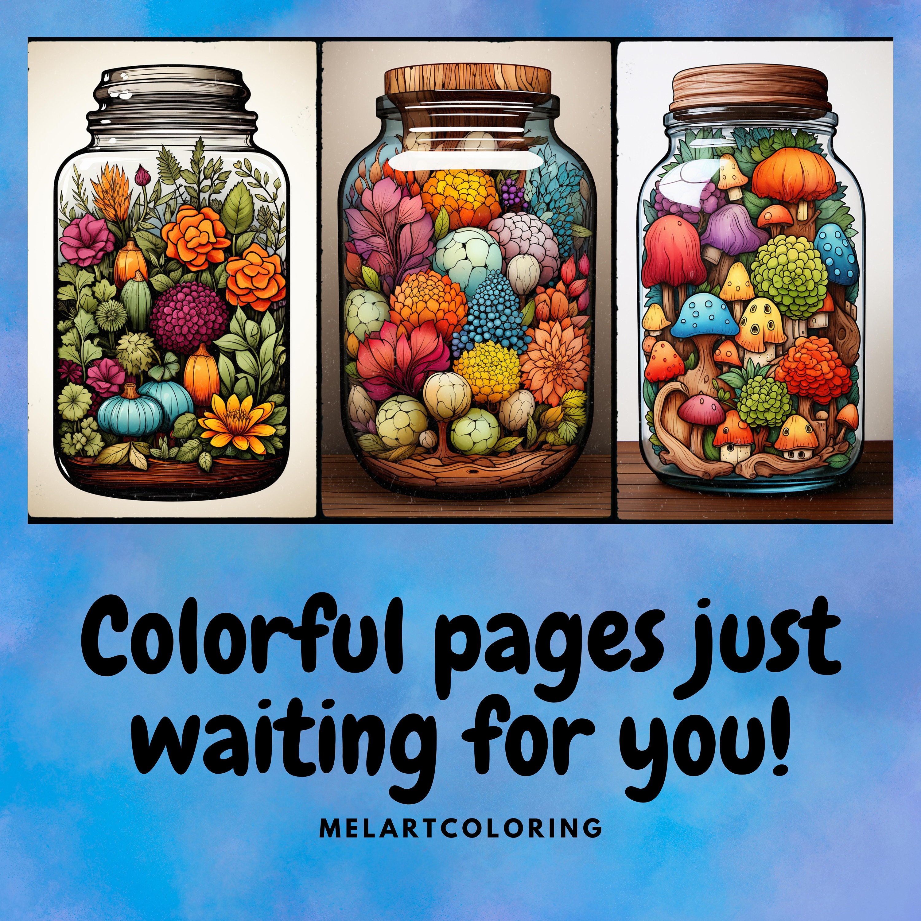 World in a Jar Coloring Pages Set of 40 Printable Pages, Coloring Book ...