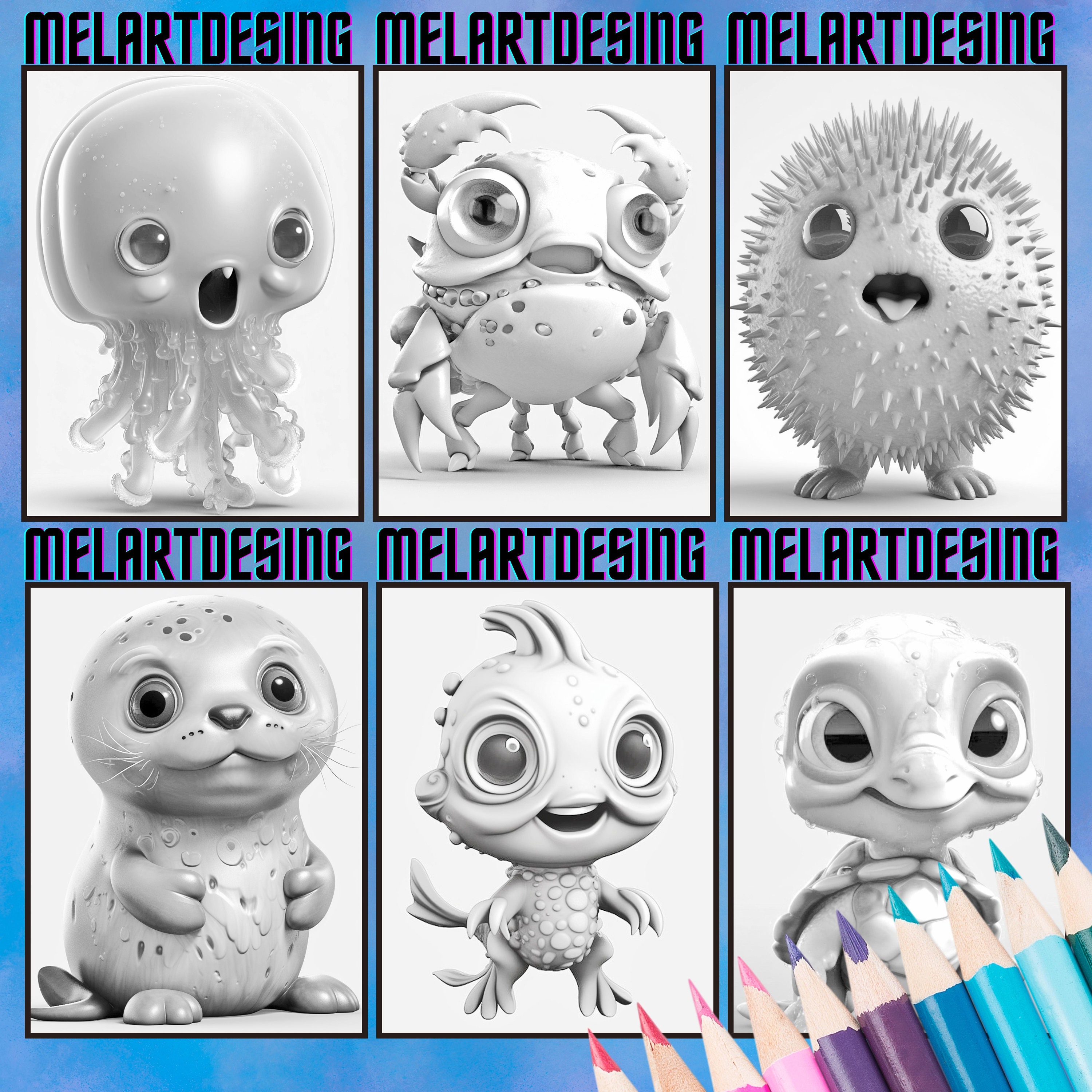 Cute Sea Animals Coloring Pages - Set of 24 Printable Pages, Coloring ...