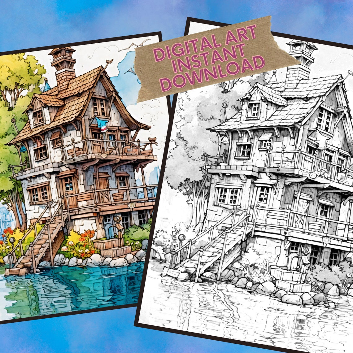 Lake House Coloring Pages Set of 30 Printable Relaxing Lake - Etsy