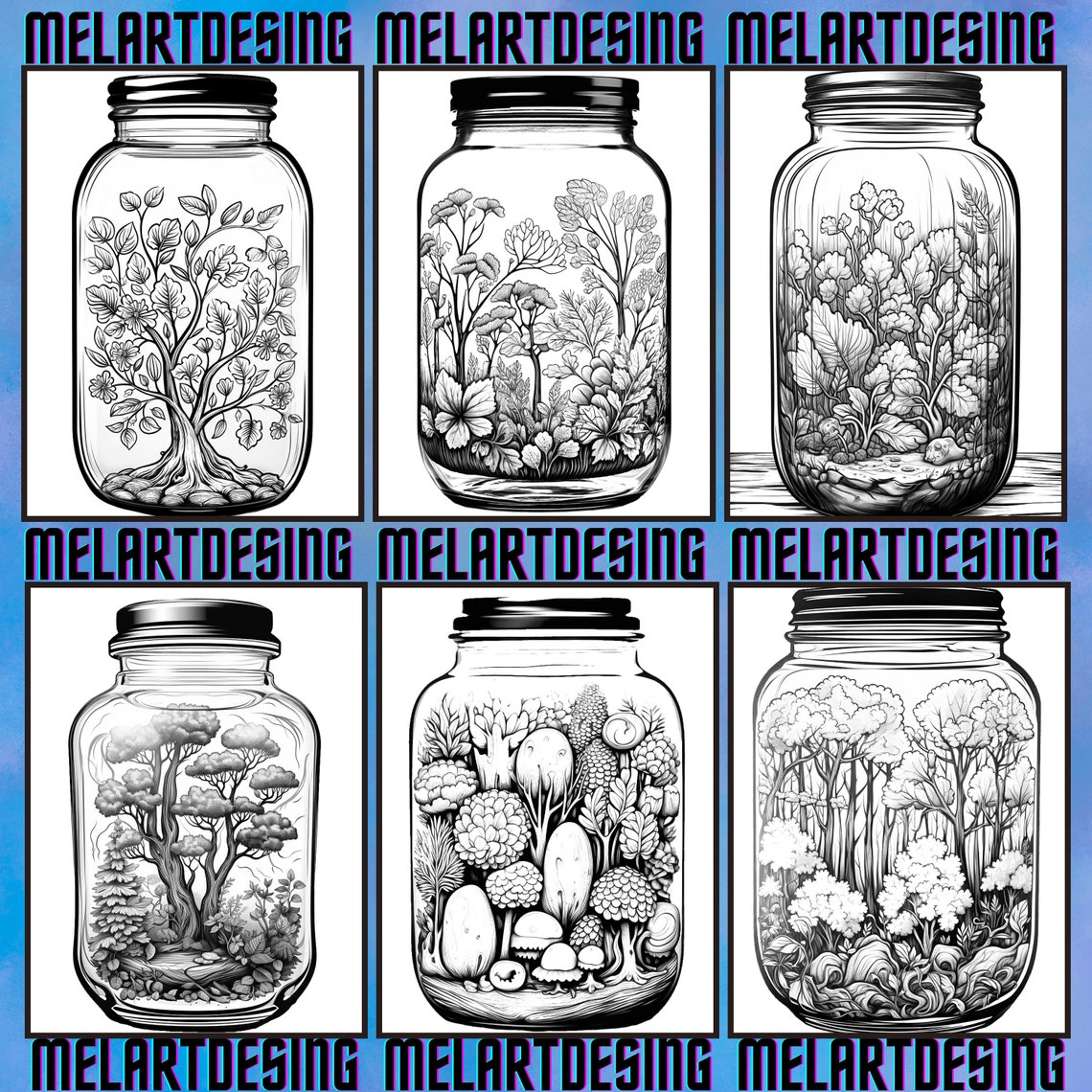 World in a Jar Coloring Pages Set of 40 Printable Pages, Coloring Book ...