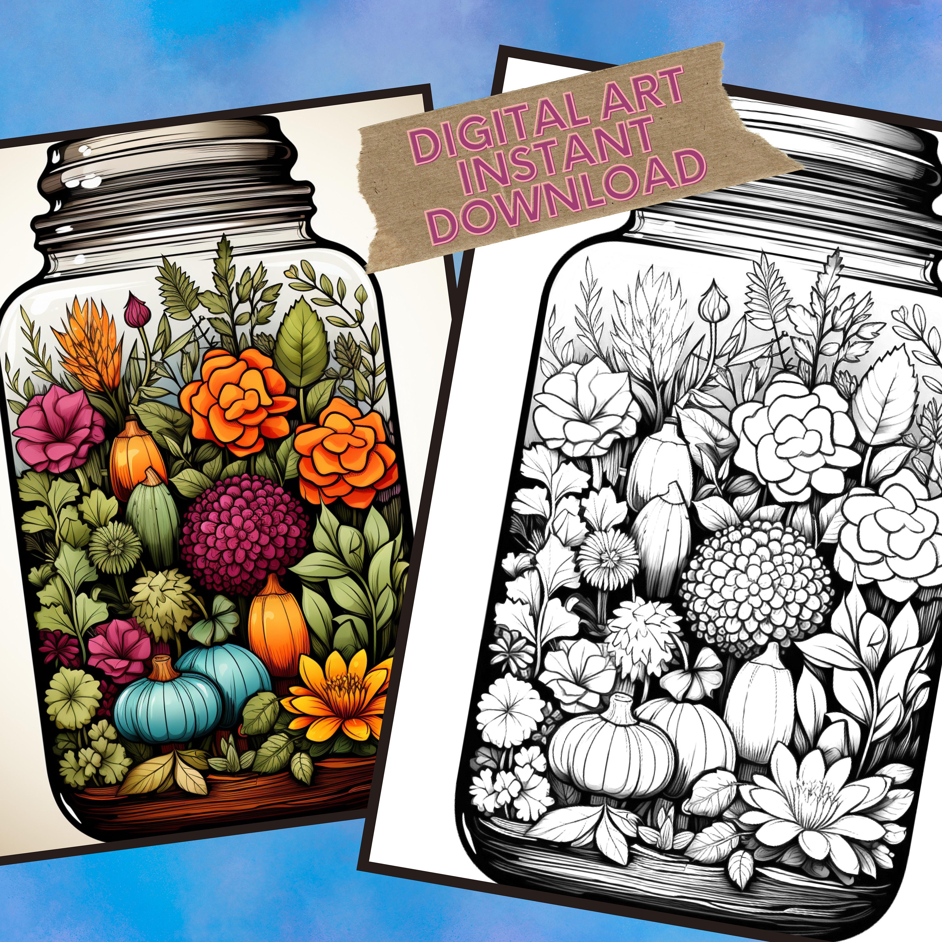 World in a Jar Coloring Pages Set of 40 Printable Pages, Coloring Book ...