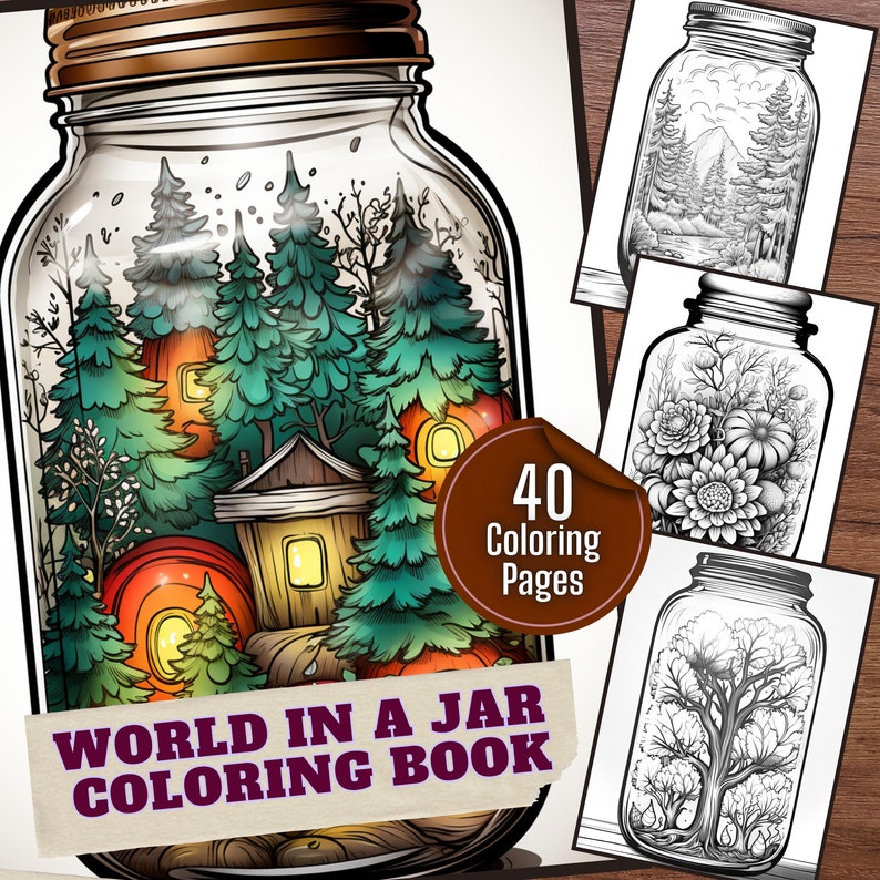 World in a Jar Coloring Pages Set of 40 Printable Pages, Coloring Book ...