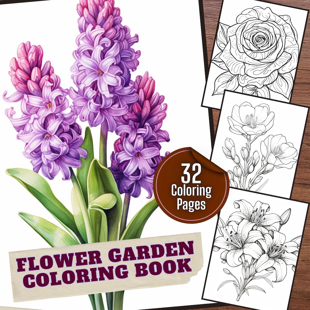 Flower Garden Coloring Pages - Set of 32 Printable Pages, Coloring Book ...