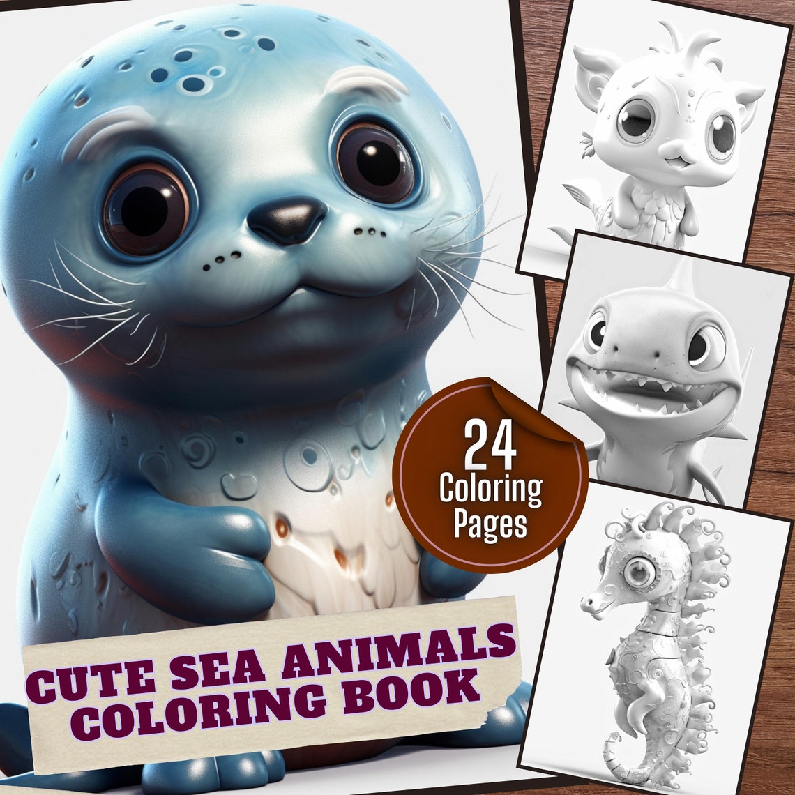Cute Sea Animals Coloring Pages - Set of 24 Printable Pages, Coloring ...