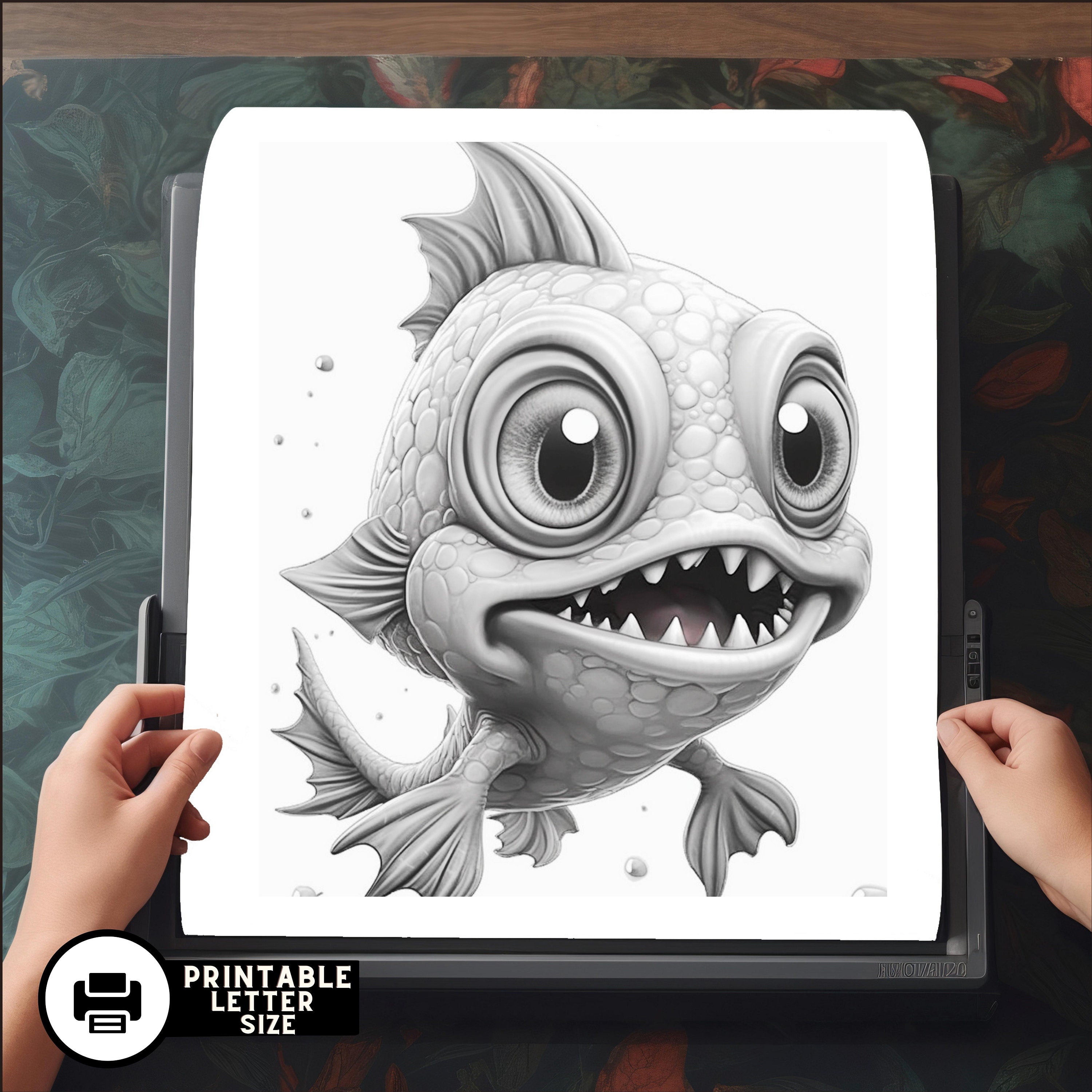 Monster Fish Color Page - Set of 30 Printable Relaxing Sea World ...