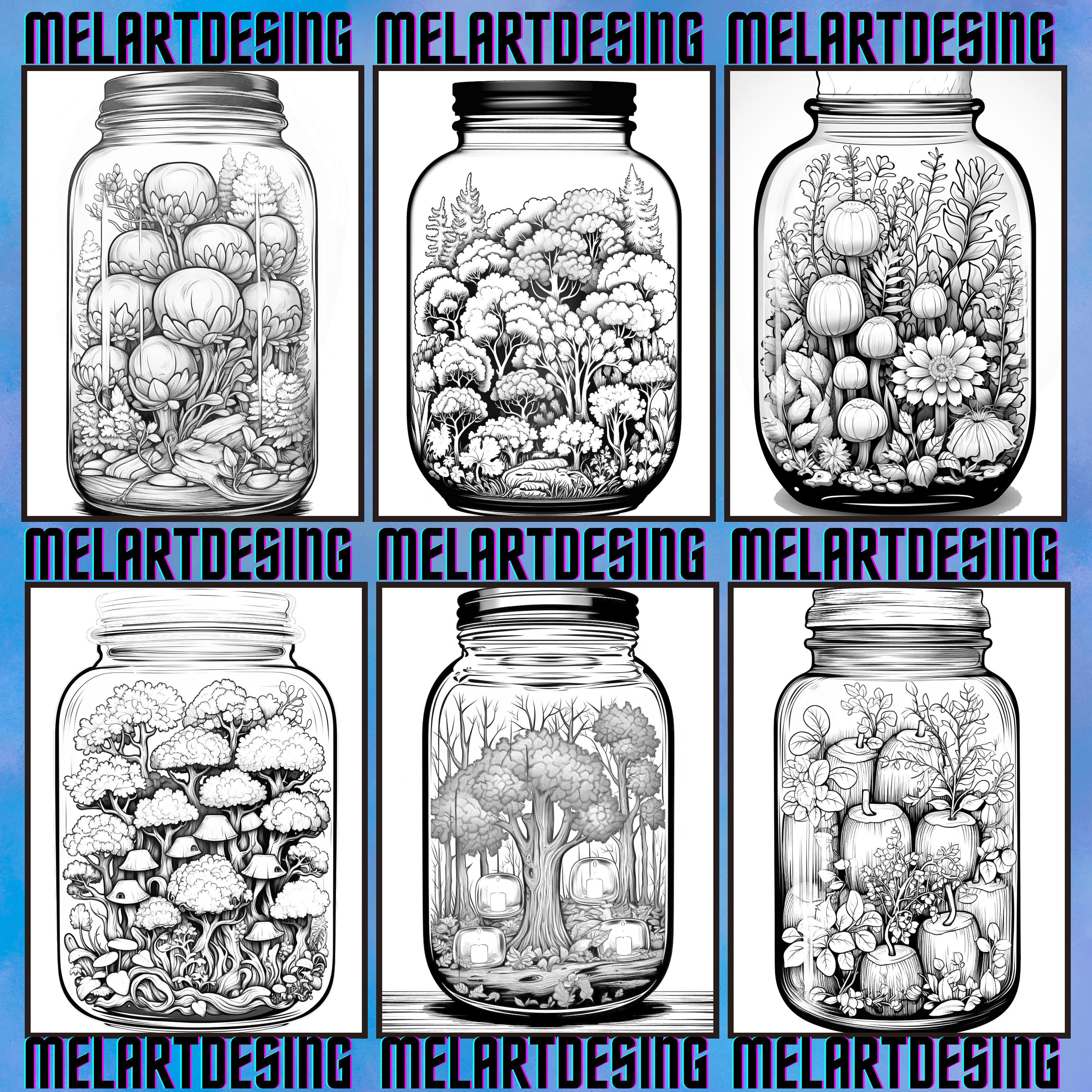 World in a Jar Coloring Pages Set of 40 Printable Pages, Coloring Book ...