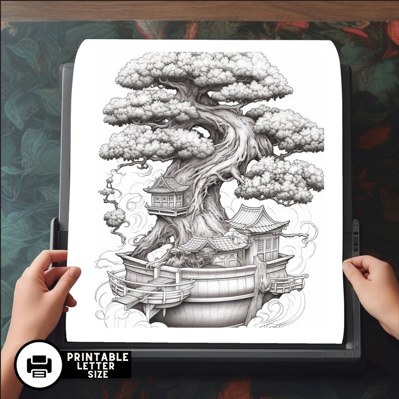 Bonsai Tree Coloring Pages Set of 30 Printable Pages, Coloring Book for ...