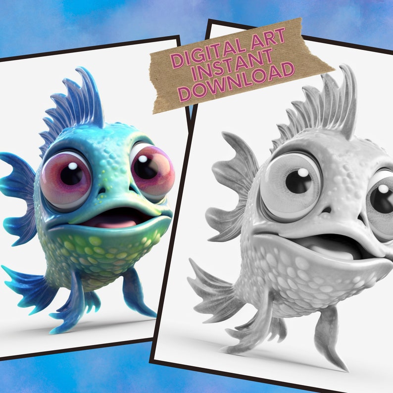 Monster Fish Color Page - Set of 30 Printable Relaxing Sea World ...