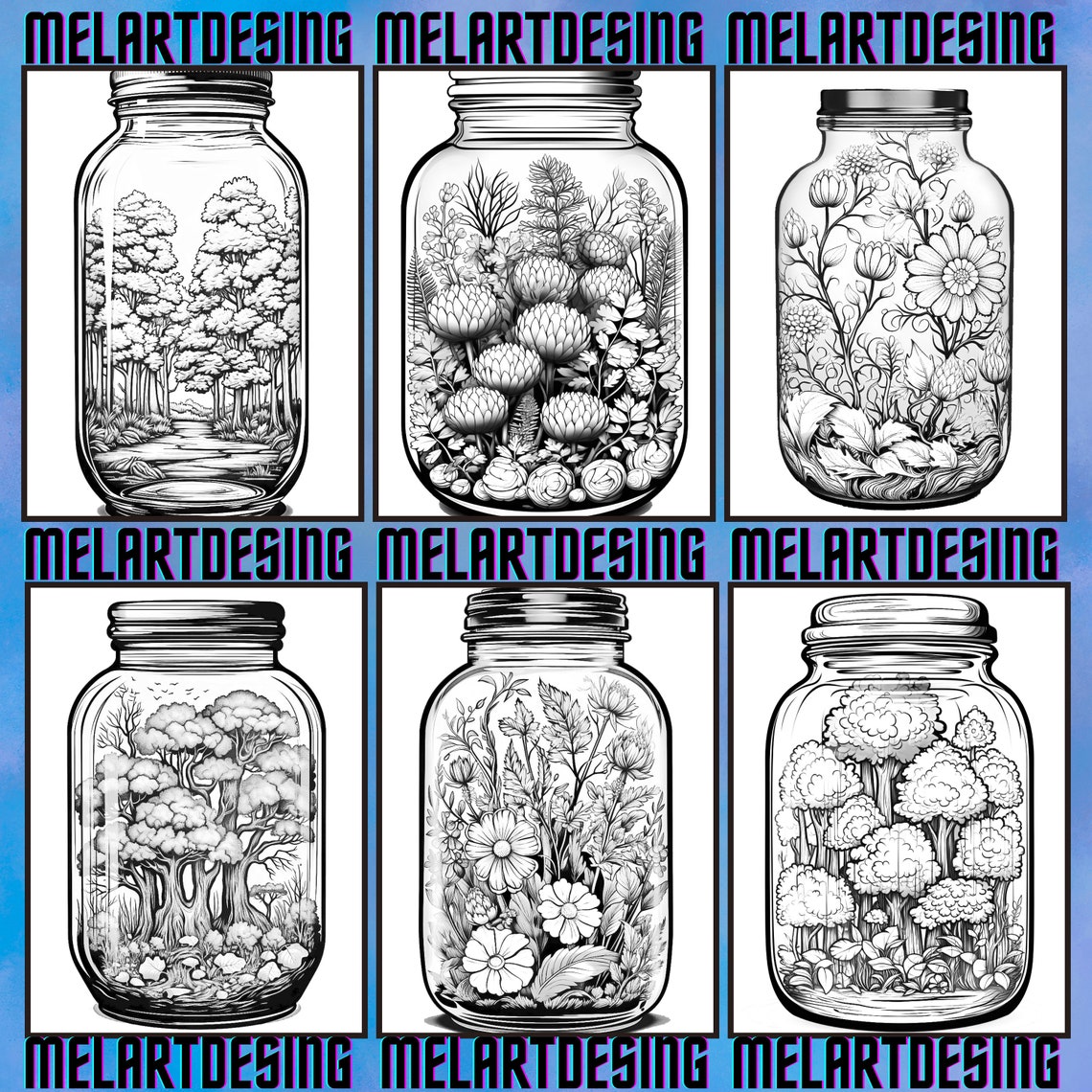 World in a Jar Coloring Pages Set of 40 Printable Pages, Coloring Book ...