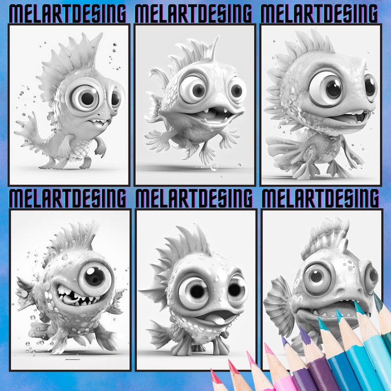 Monster Fish Color Page - Set of 30 Printable Relaxing Sea World ...