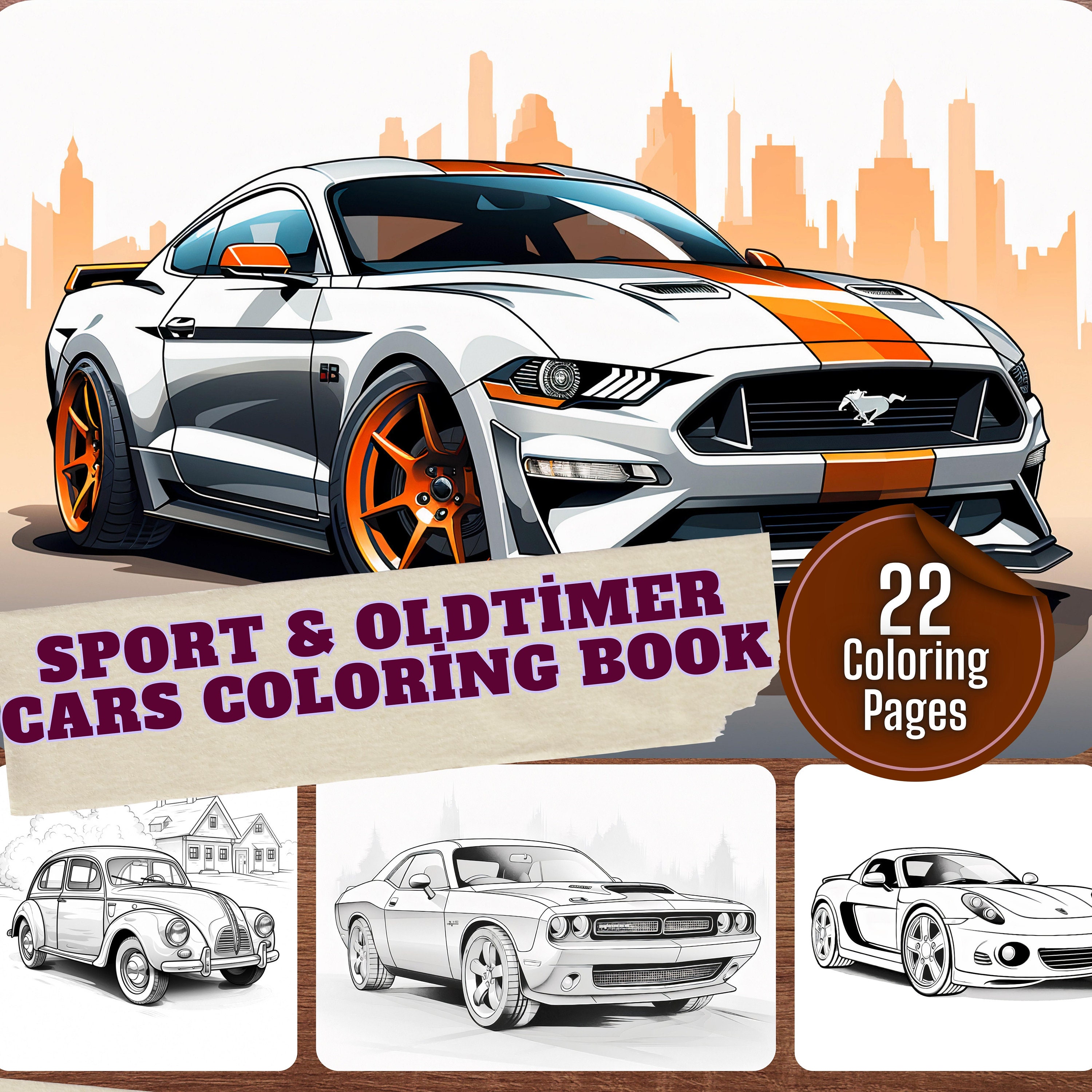 Sport & Oldtimer Cars Coloring Page - Set of 22 Printable Pages ...
