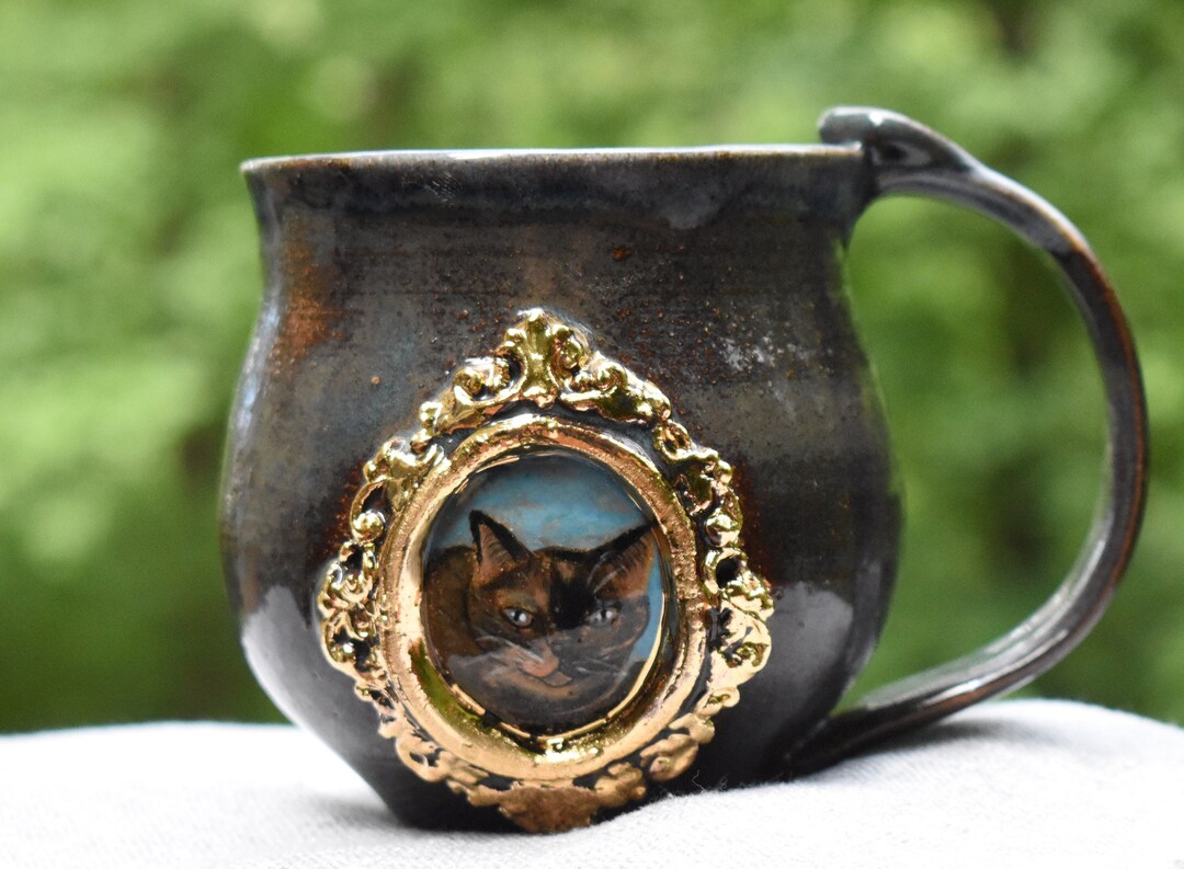 Hand-painted Tortoise Shell Cat Mug in Gold Frame - Etsy