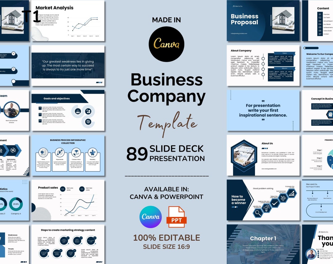 89 Slide Deck Blue Canva Template Powerpoint Slides Business - Etsy