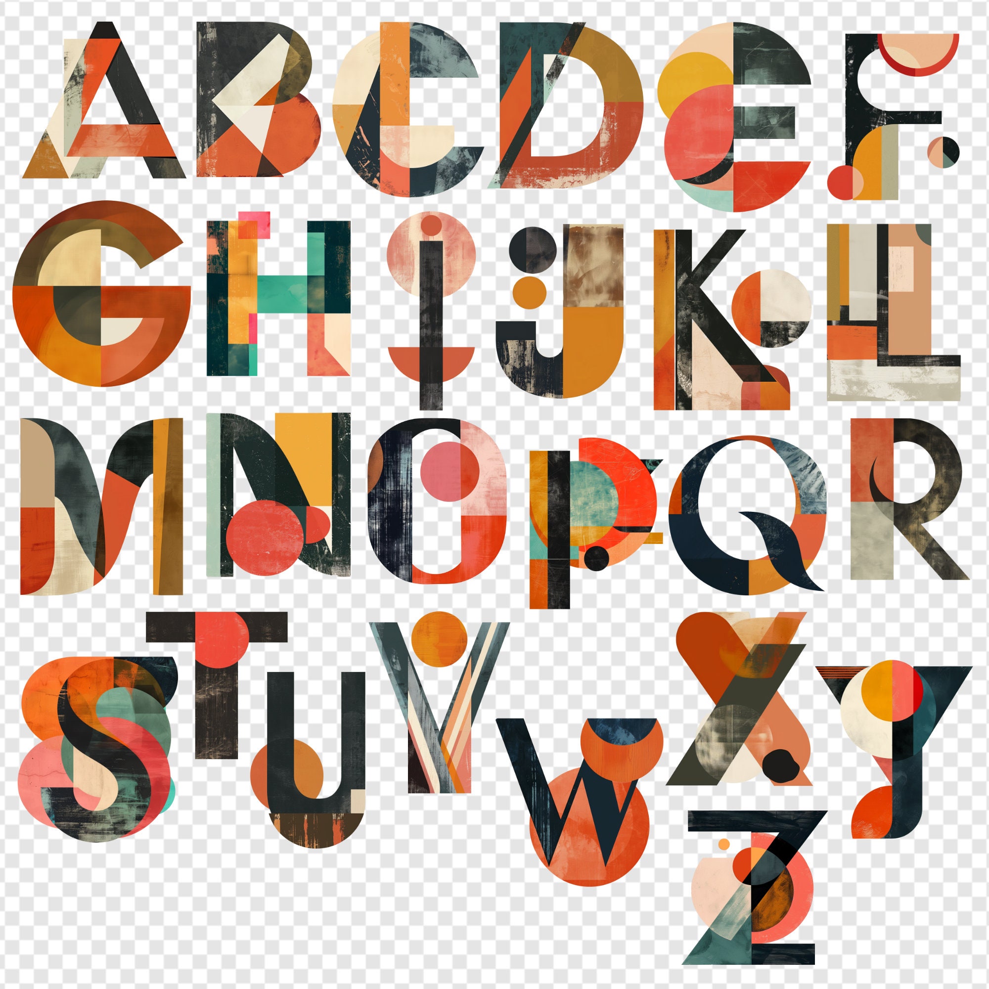Midcentury Letter Set, Full Alphabet Inspired by Abstract Paintings and ...