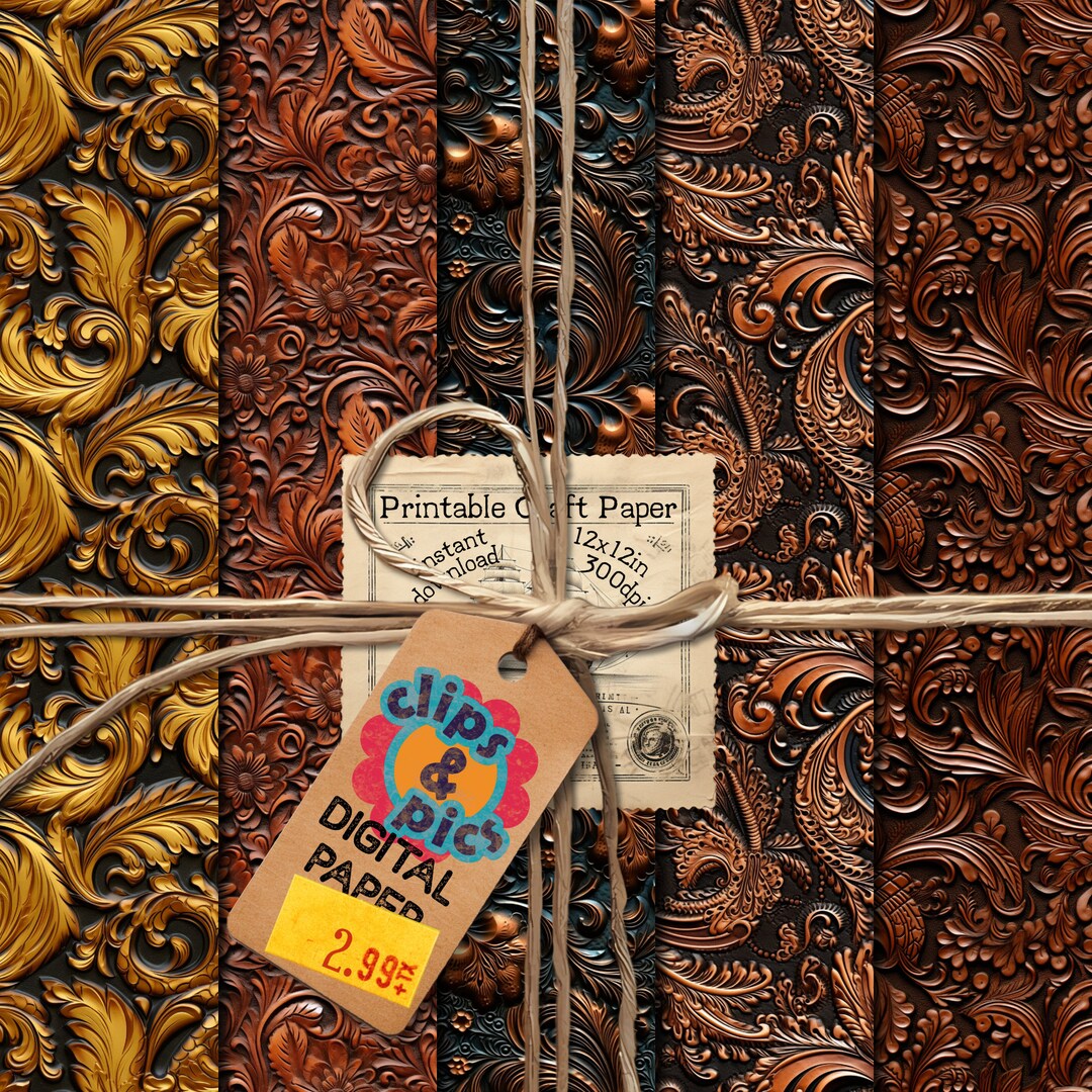 Embossed Leather Textures Digital Paper Pack, Seamless Western Patterns ...