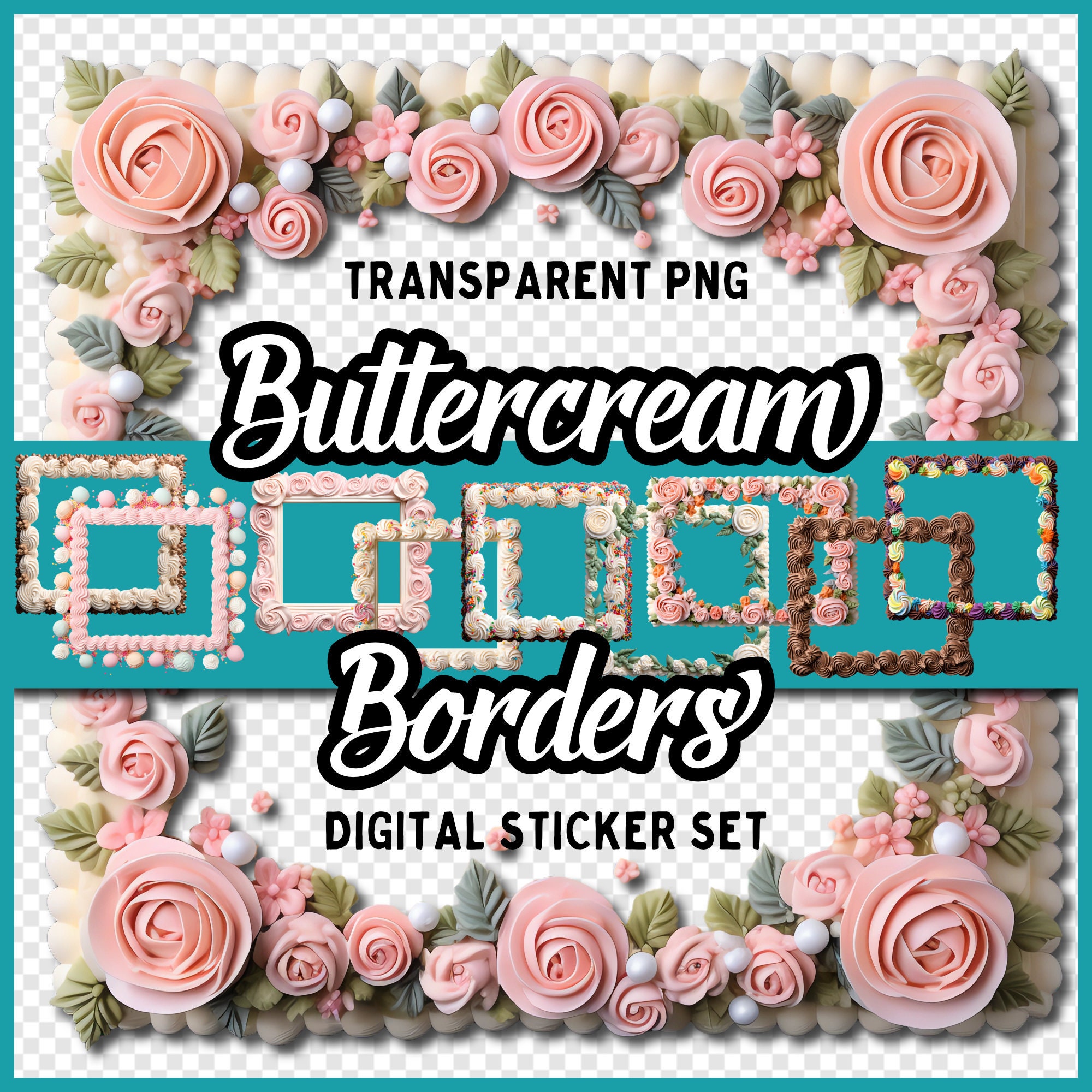 Buttercream Borders Clip Art: Photorealistic Piped Icing Photo Frame ...