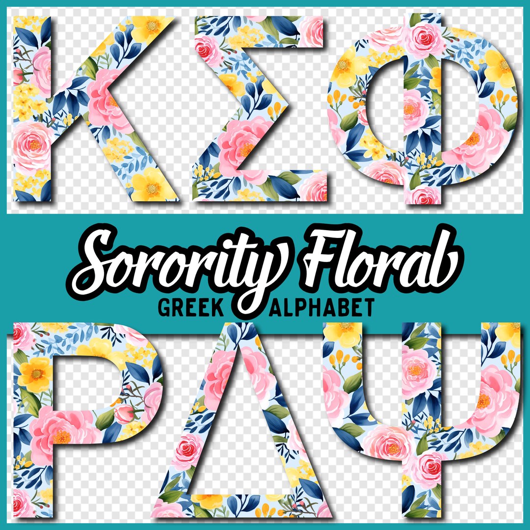 Watercolor Floral Greek Alphabet, Transparent PNG Bundle for Sorority ...