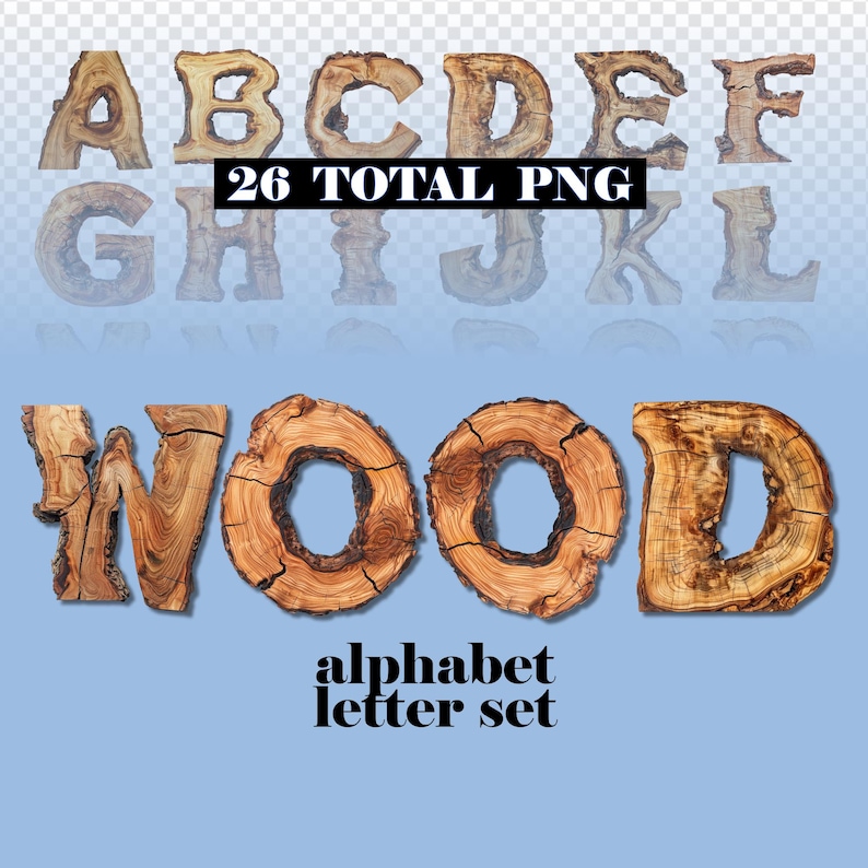 Sliced Wood Letters: Full Alphabet PNG Set on Transparent Backgrounds ...