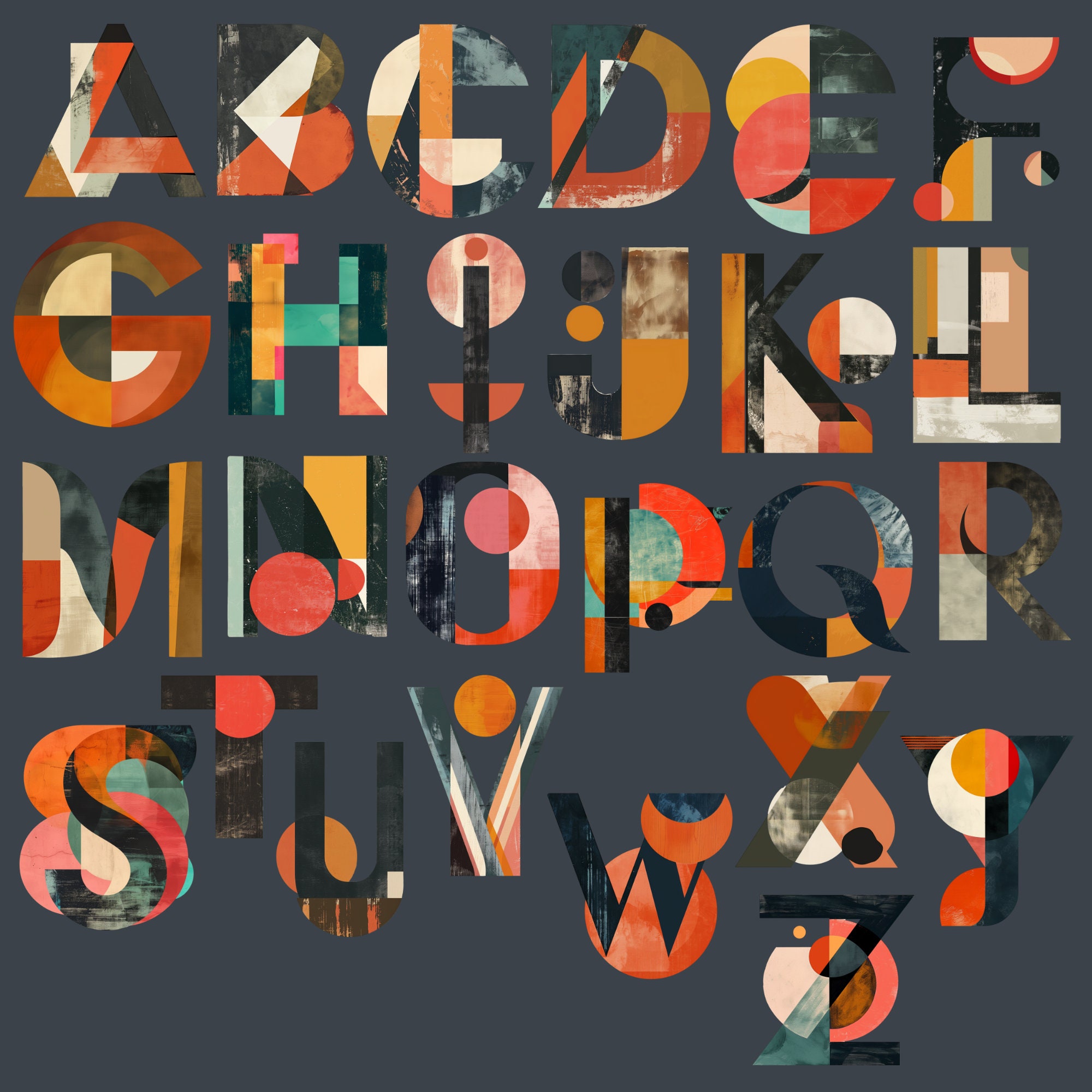 Midcentury Letter Set, Full Alphabet Inspired by Abstract Paintings and ...