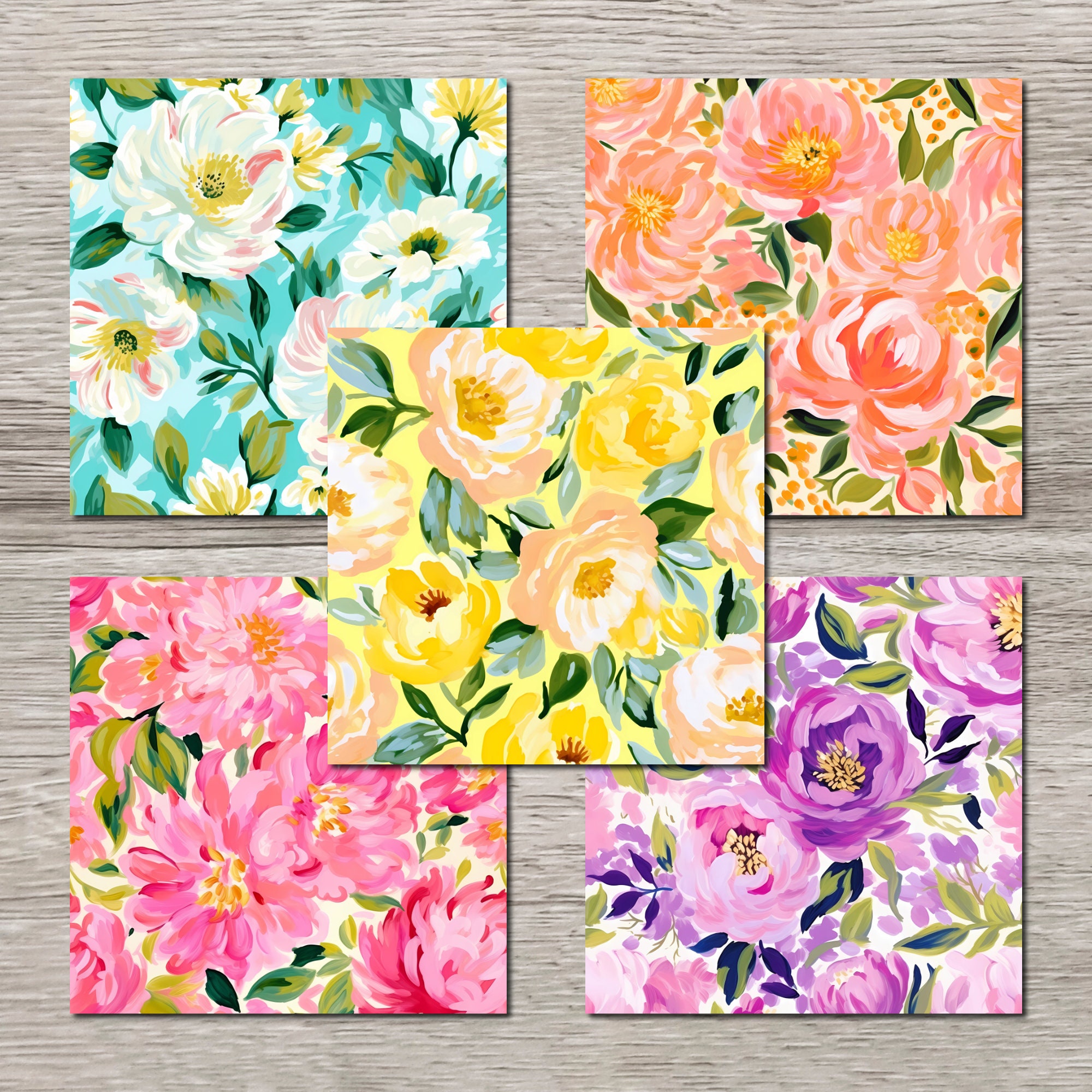 Southern Florals Printable Digital Paper Pack, Seamless Repeat Patterns ...