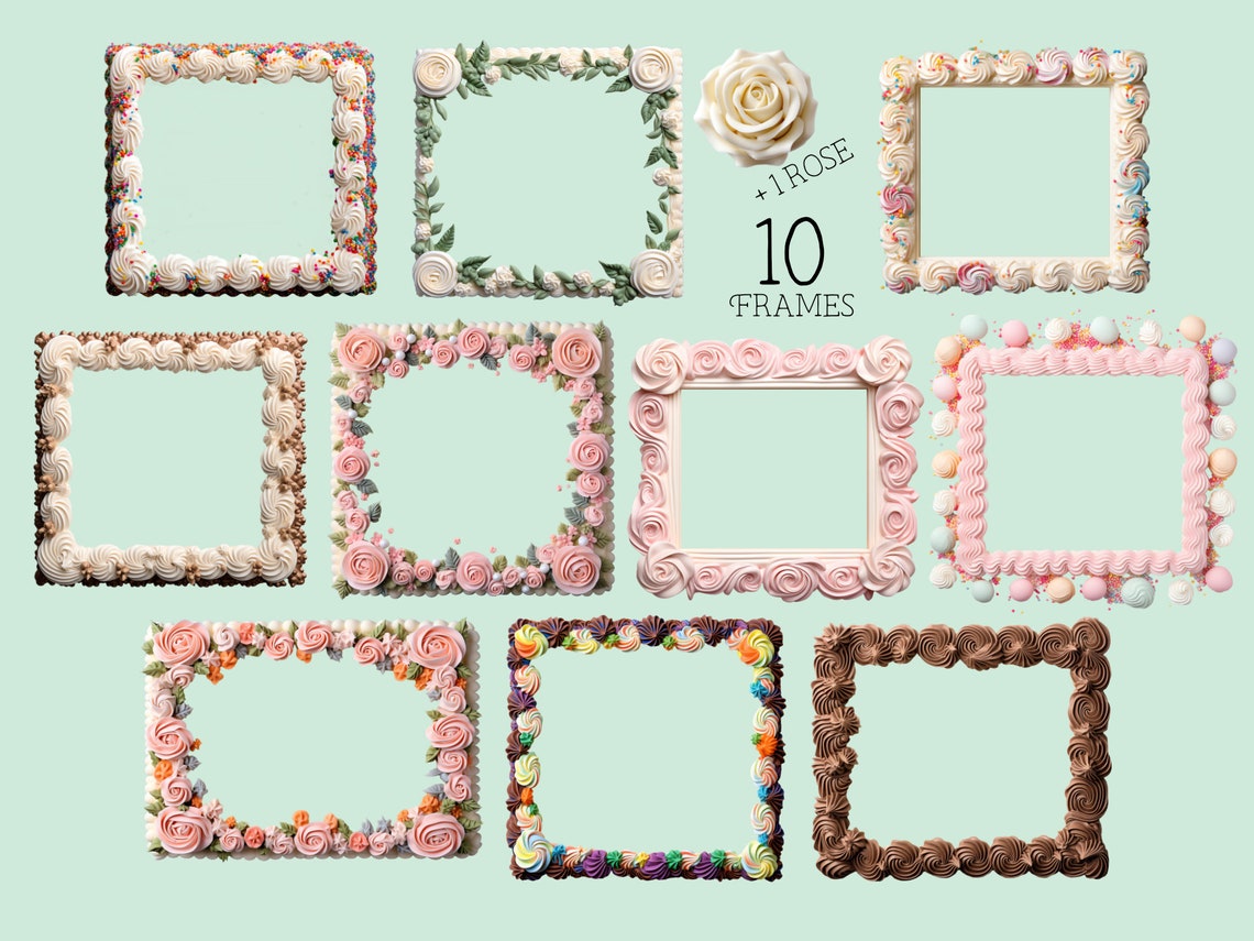 Buttercream Borders Clip Art: Photorealistic Piped Icing Photo Frame ...