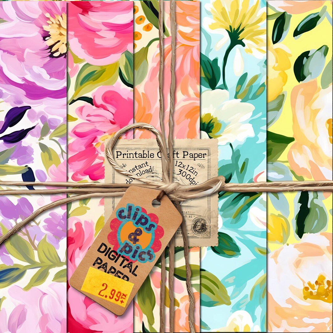 Southern Florals Printable Digital Paper Pack, Seamless Repeat Patterns ...