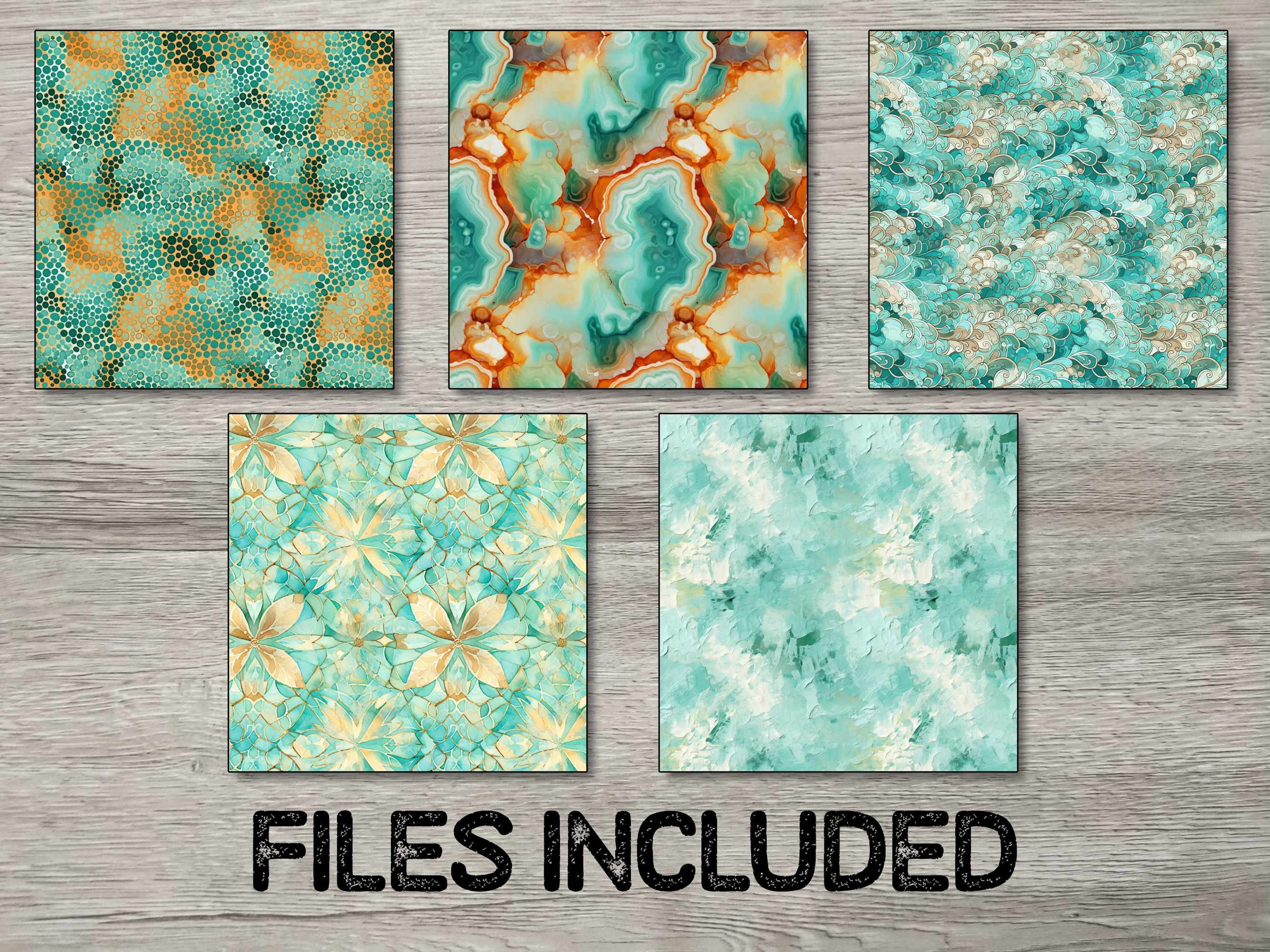 Sunkissed Coast: Digital Paper Patterns in Seafoam Green, Teal, Cream ...