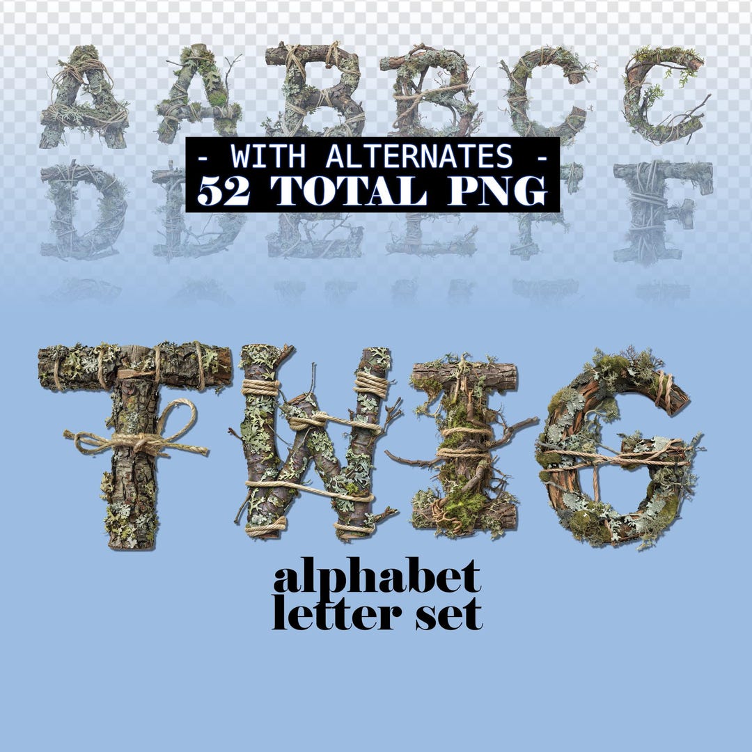 Twig and Twine Letters: Full Alphabet PNG Set on Transparent ...