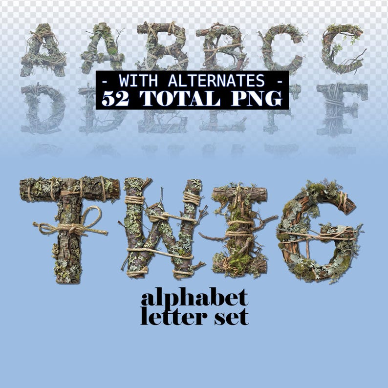 Twig and Twine Letters: Full Alphabet PNG Set on Transparent ...