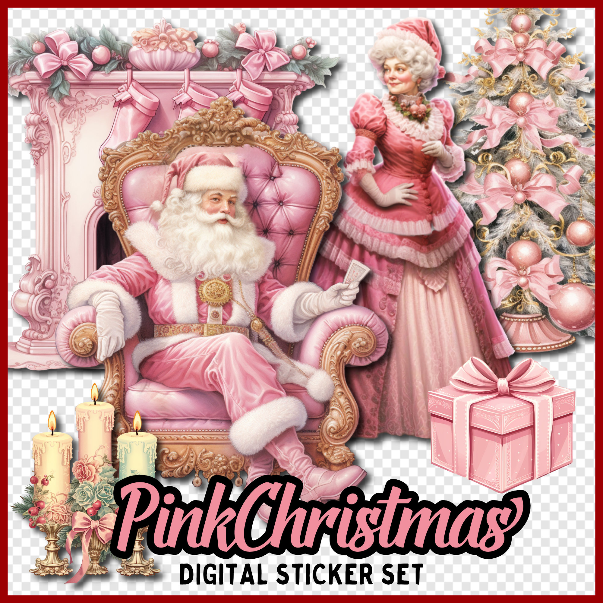 Pink Christmas Clip Art, 17 Transparent Pngs - Etsy