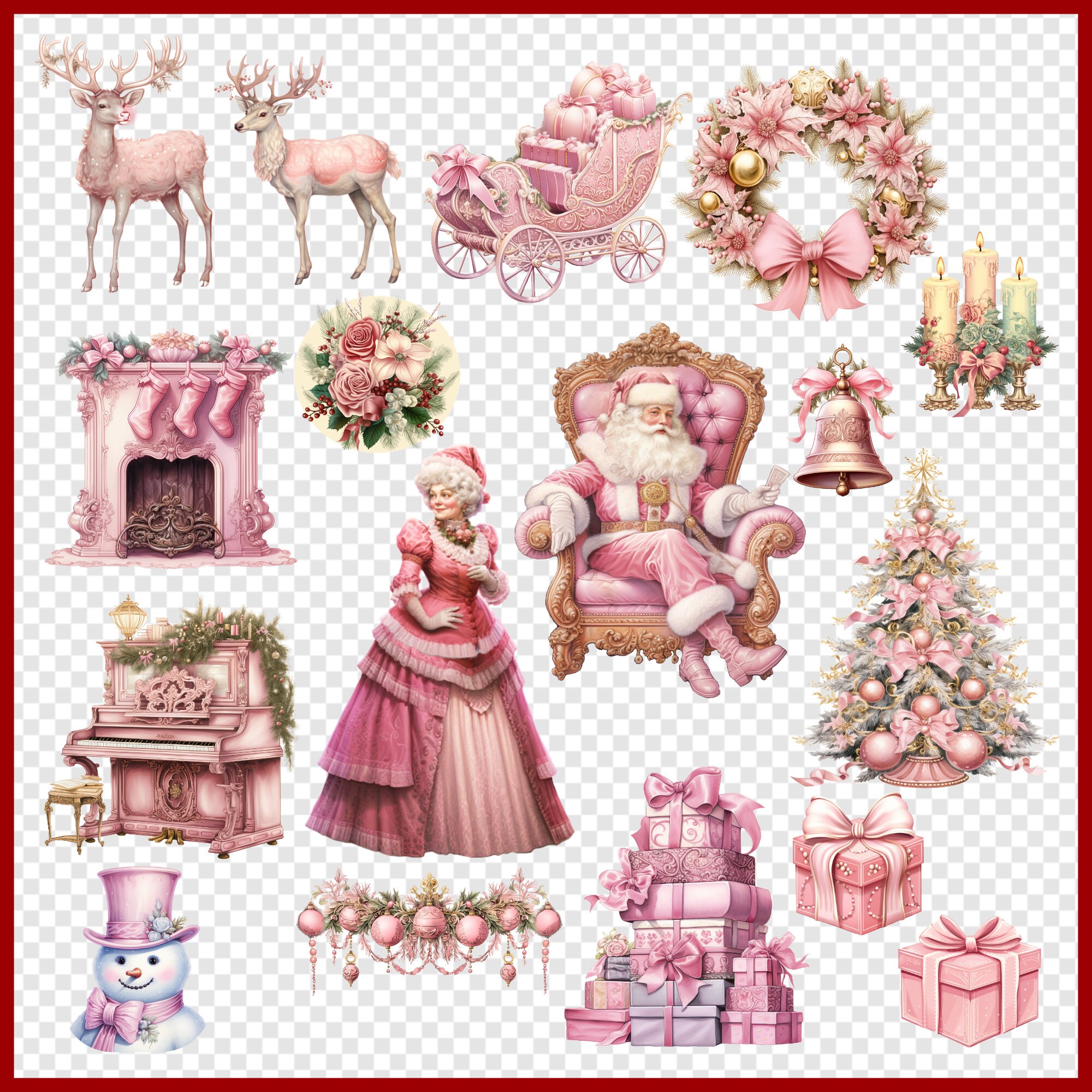 Pink Christmas Clip Art, 17 Transparent Pngs - Etsy