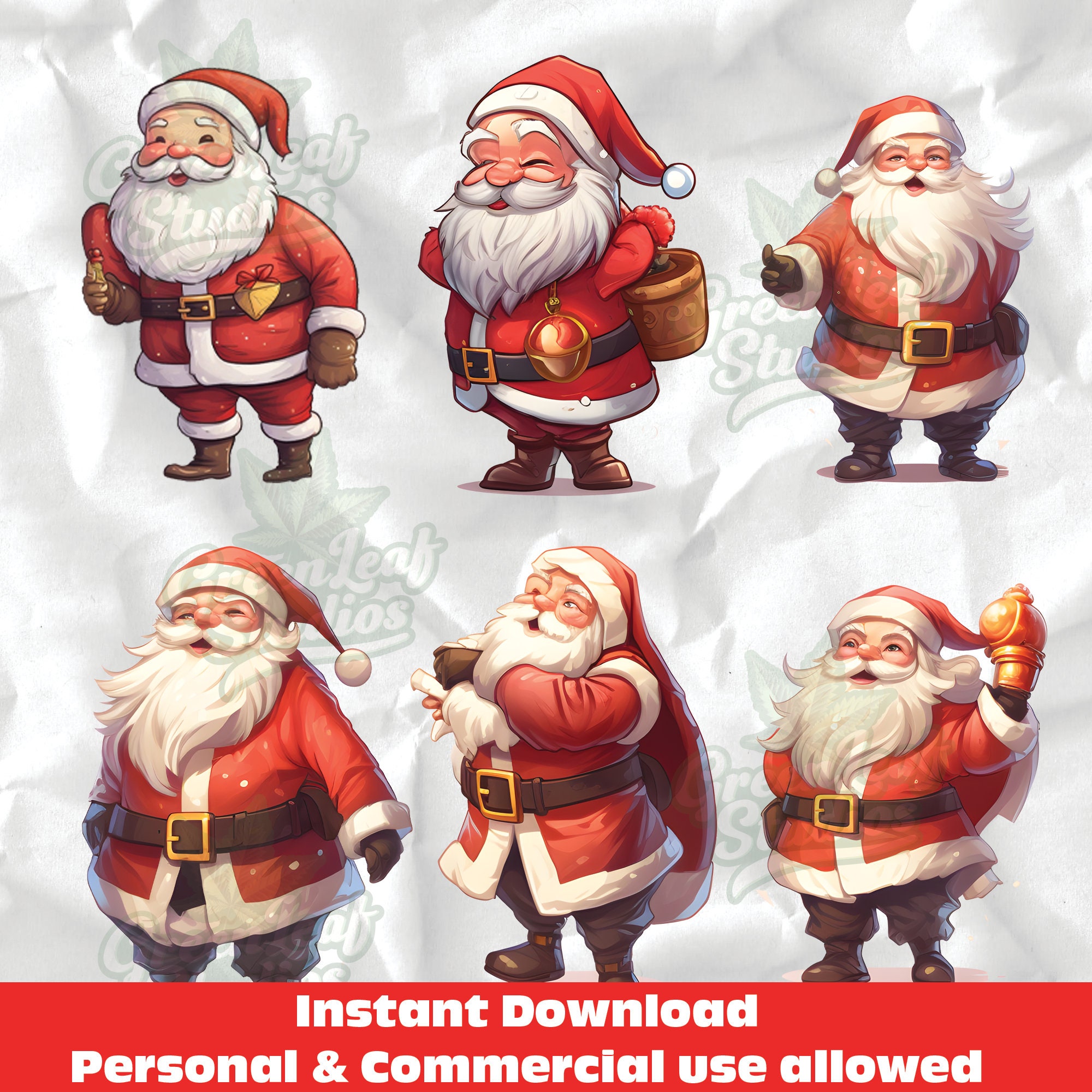 Cute Santa Clipart Bundle, Christmas Clipart, Watercolor Santa Claus ...