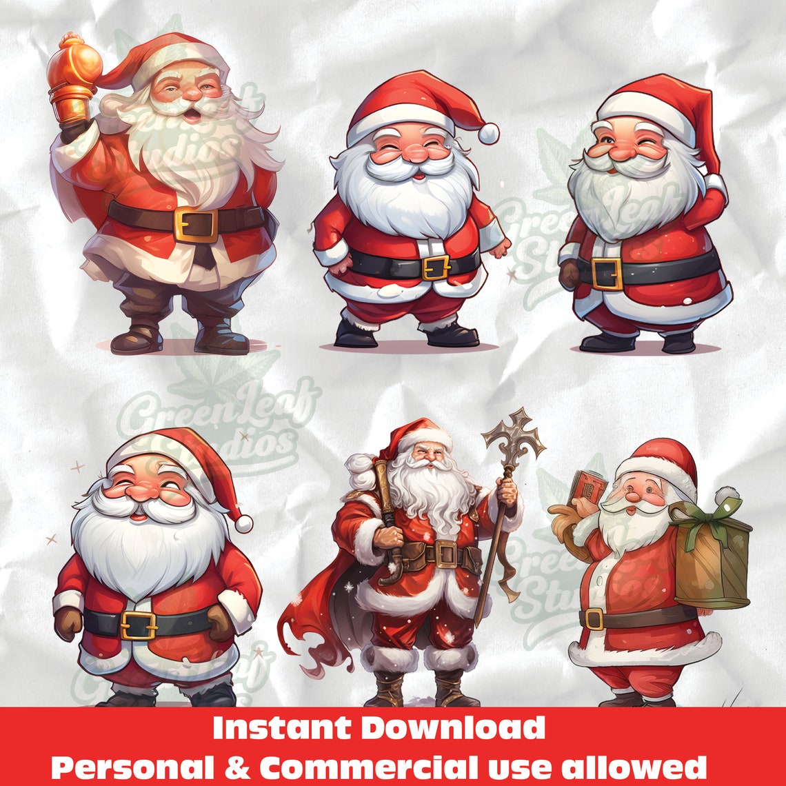 Cute Santa Clipart Bundle, Christmas Clipart, Watercolor Santa Claus ...