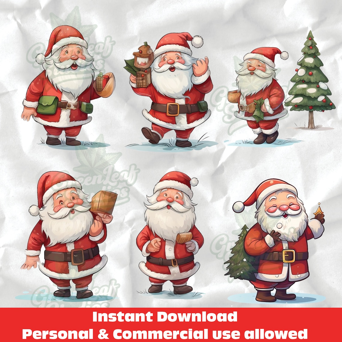 Cute Santa Clipart Bundle, Christmas Clipart, Watercolor Santa Claus ...