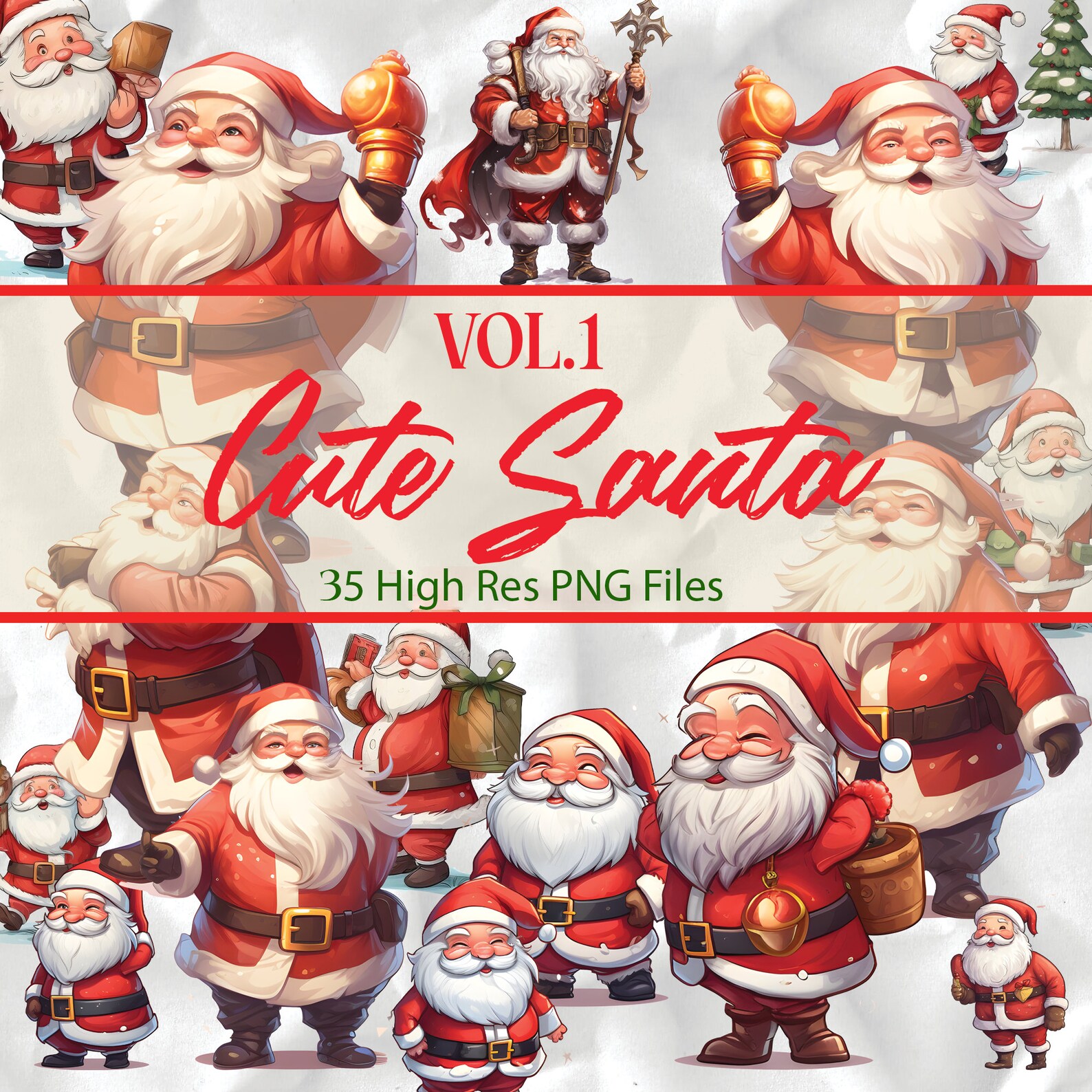 Cute Santa Clipart Bundle, Christmas Clipart, Watercolor Santa Claus ...