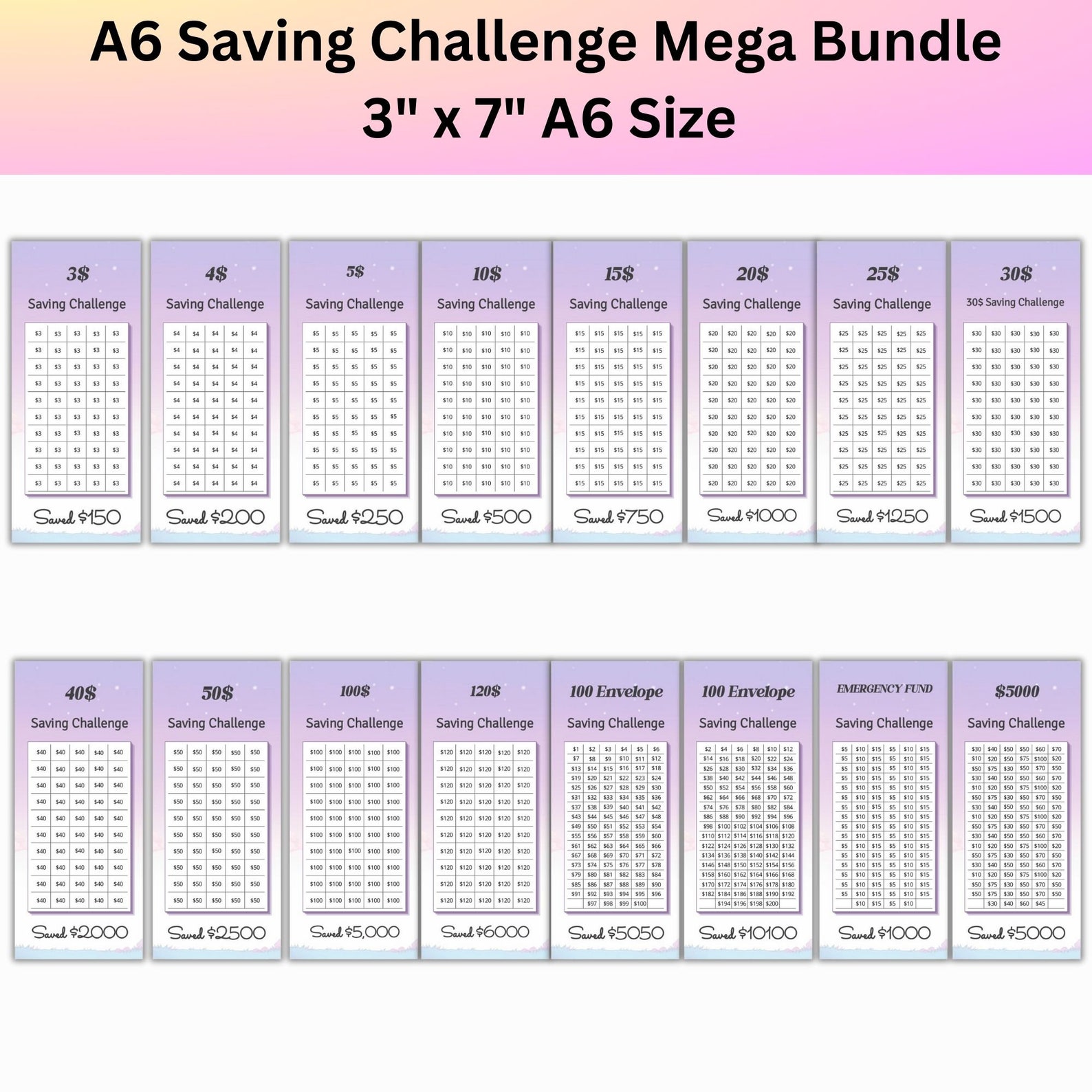 Savings Challenge Printable Savings Challenge Bundle A6 Sized 1000 ...
