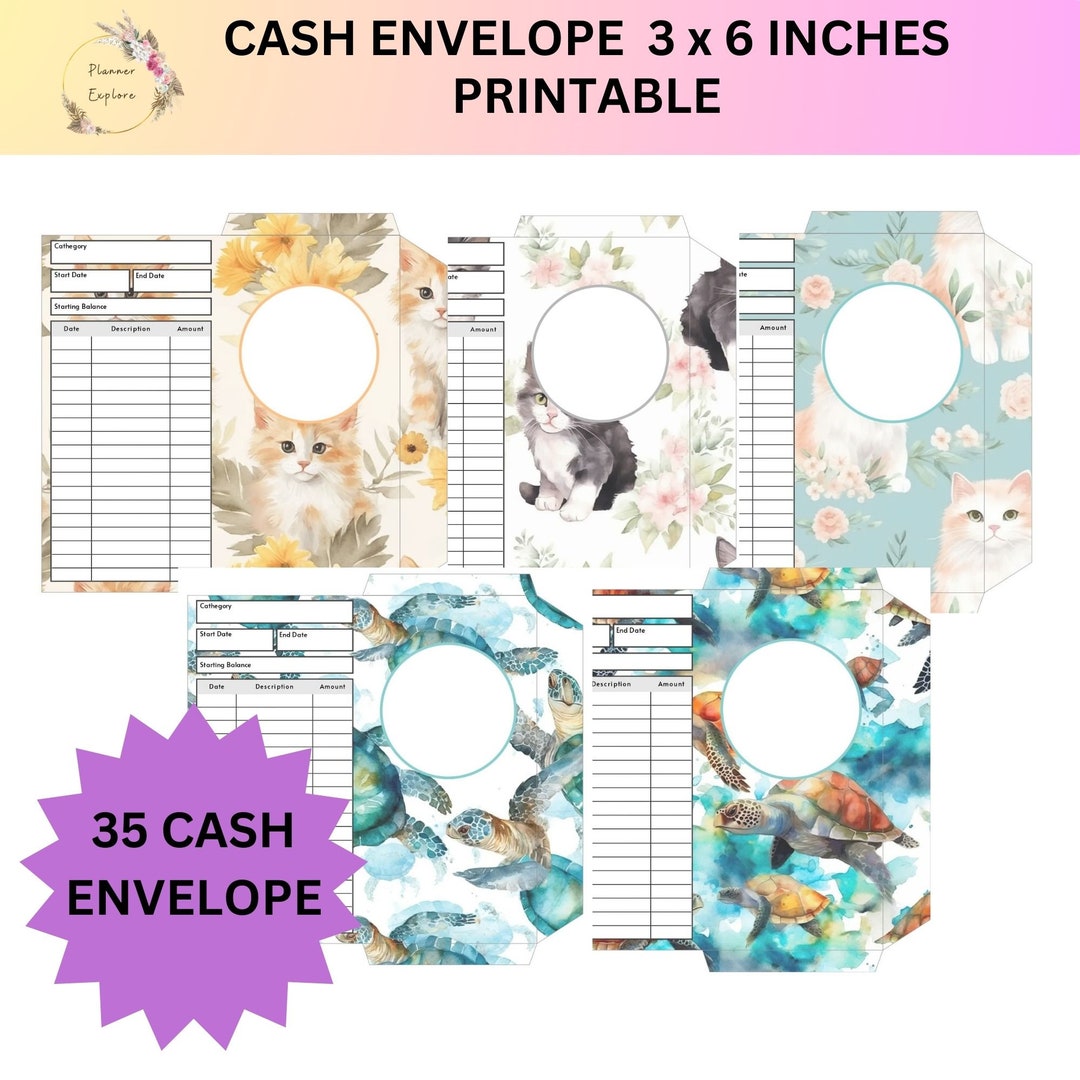 Animals, Flowers,birds,fish Cash Envelope PRINTABLE 3x 6 Envelopes Cash ...