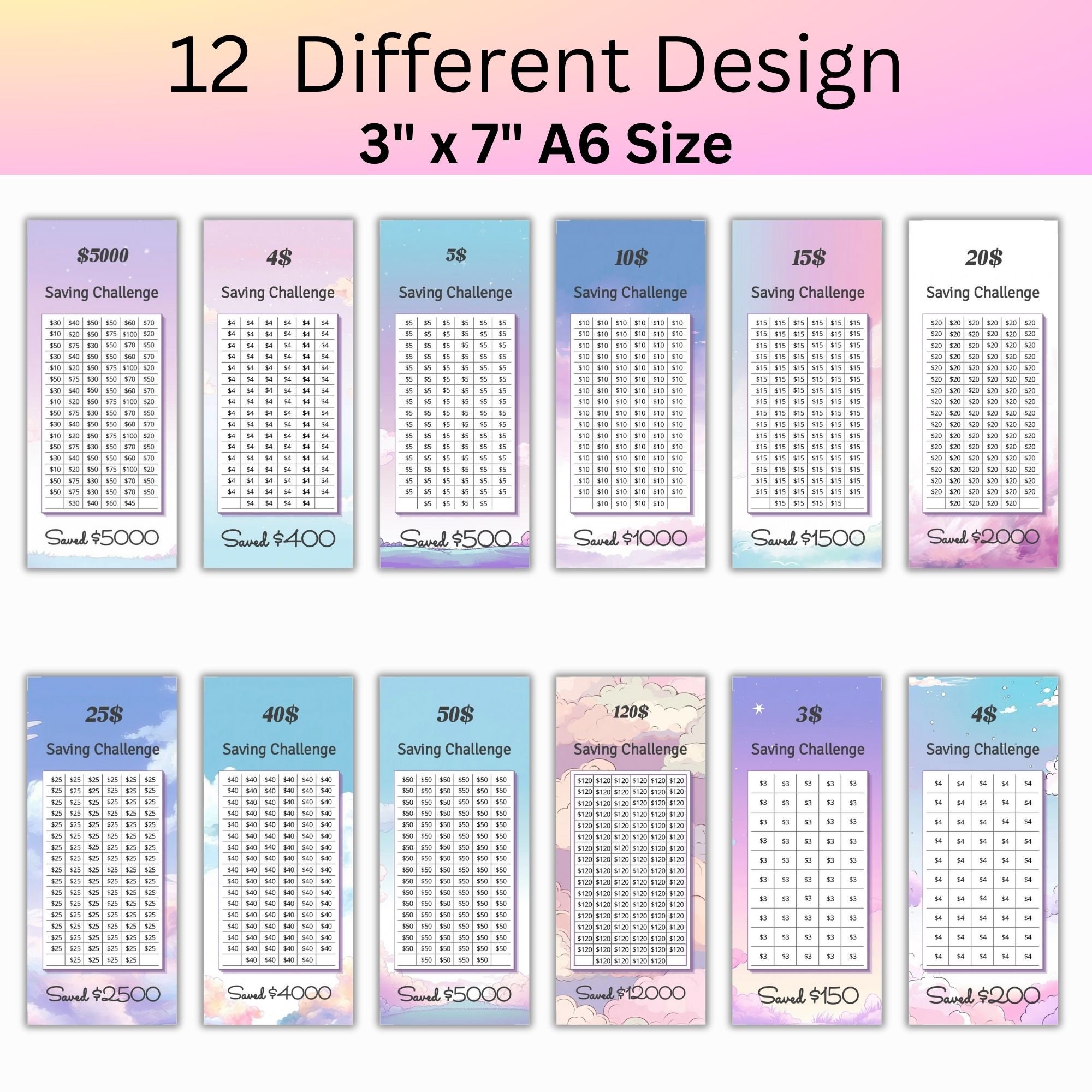 Savings Challenge Printable Savings Challenge Bundle A6 Sized 1000 ...