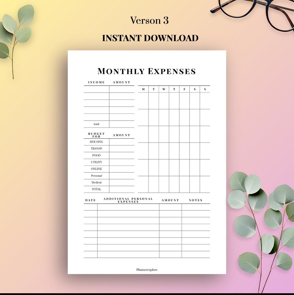 Expense Tracker Sticky Notes Budget Planner Spending Tracker Expense ...