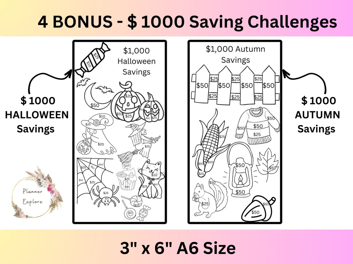 Savings Challenge Printable Savings Challenge Bundle A6 - Etsy