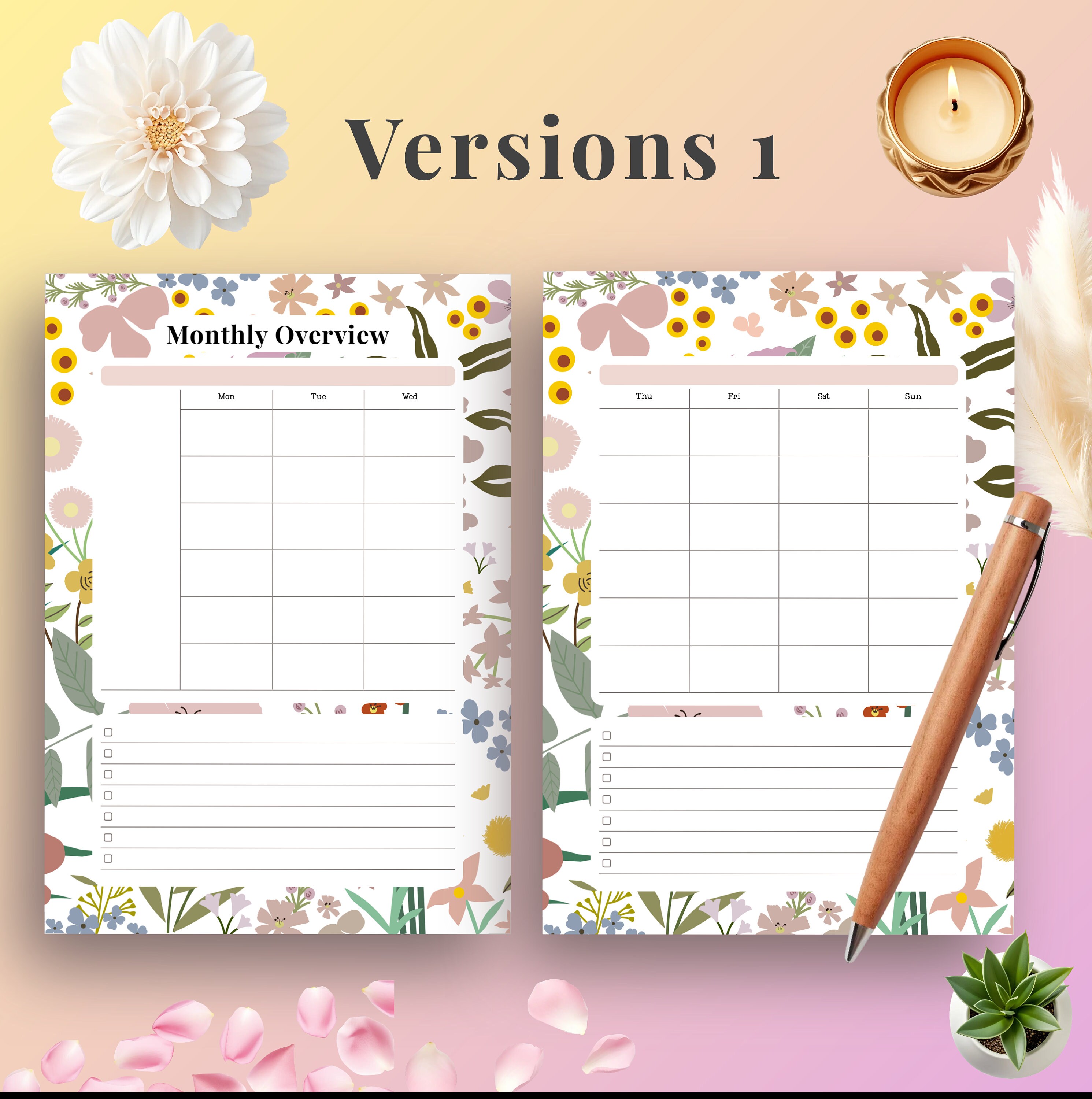 Undated Monthly Overview Printable, Month on Two Pages, Month at a ...