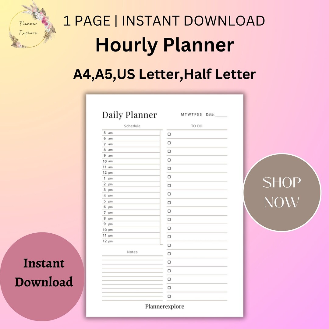 Hourly Planner Printable, Daily to Do List, Productivity Planner ...