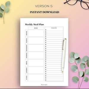 Weekly Meal Planner With Grocery List Printable Template, 7 Day Menu ...