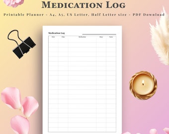 Medication Log Printable, Medication Tracker, Medication Intake ...
