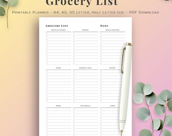 Printable Grocery List Template, Grocery Planner, Food Shopping List ...