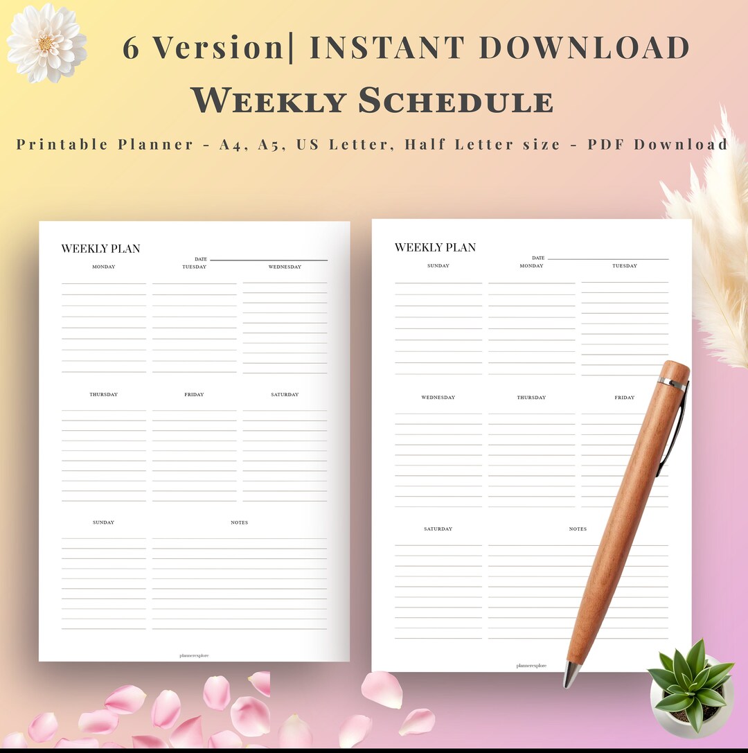 Five Day Weekly Planner Printable to Do List, Weekly Schedule, Week at ...