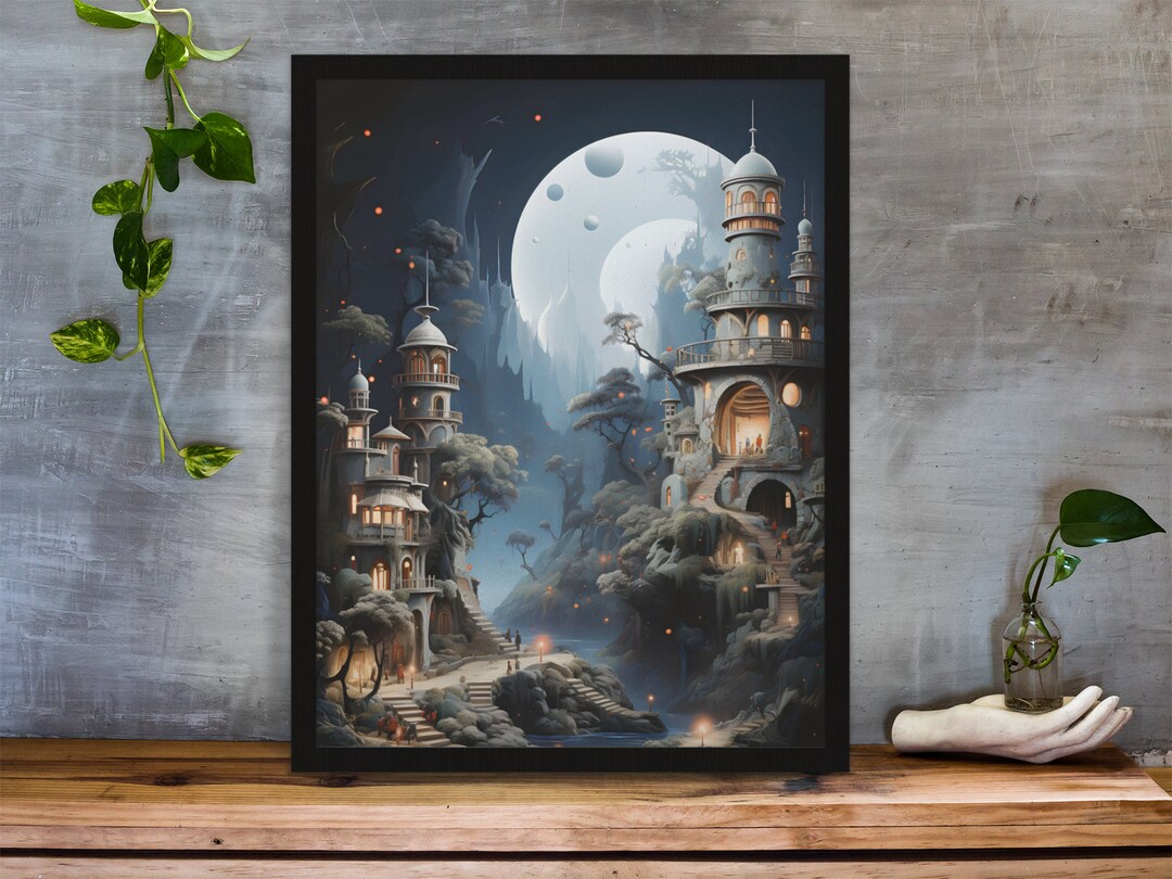 Fantasy Moon Castle Art Print - Etsy